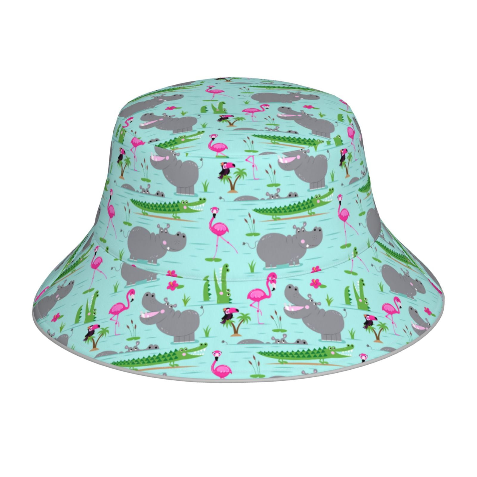 Honeii Hippo With Flamingos And Crocodiles for Unisex Bucket Hat ...