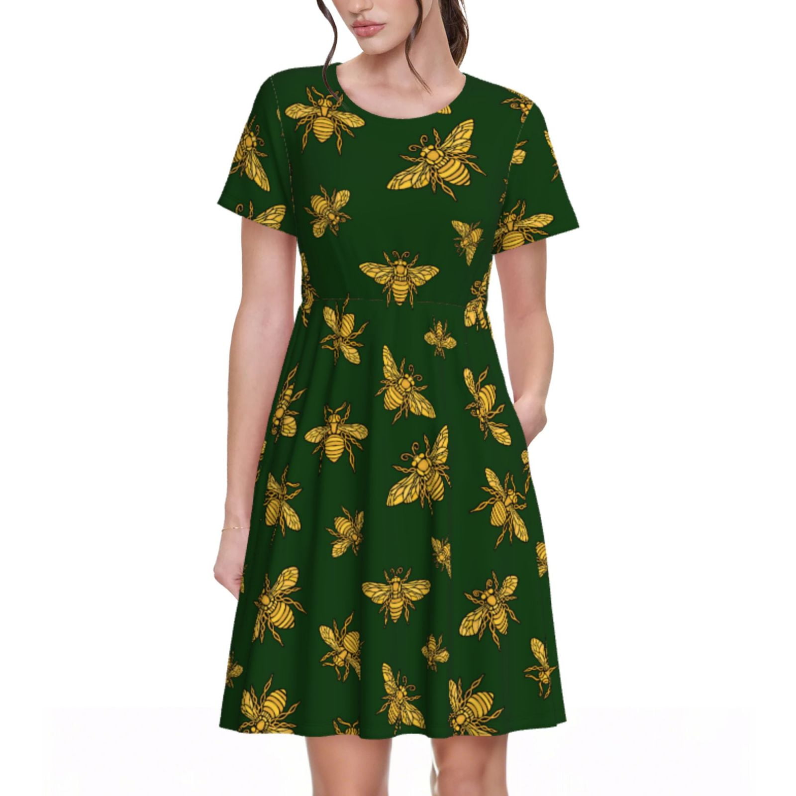 Honeii Hohey Bee Print Women’s Short Sleeve Dress, Comfortable Casual ...