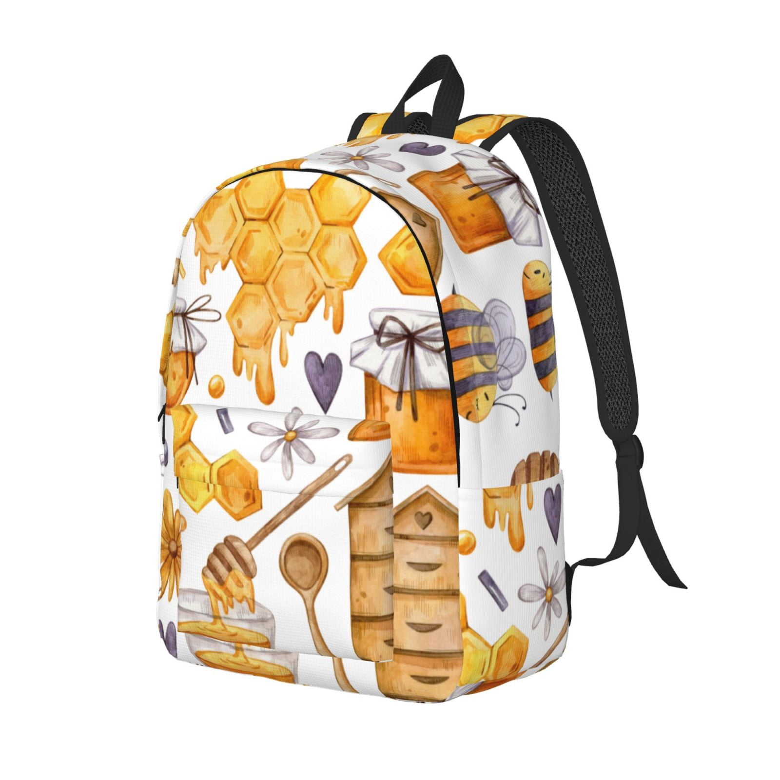 Honeii Honey Bee Set Print Canvas Backpack for School & Outdoor,Laptop ...