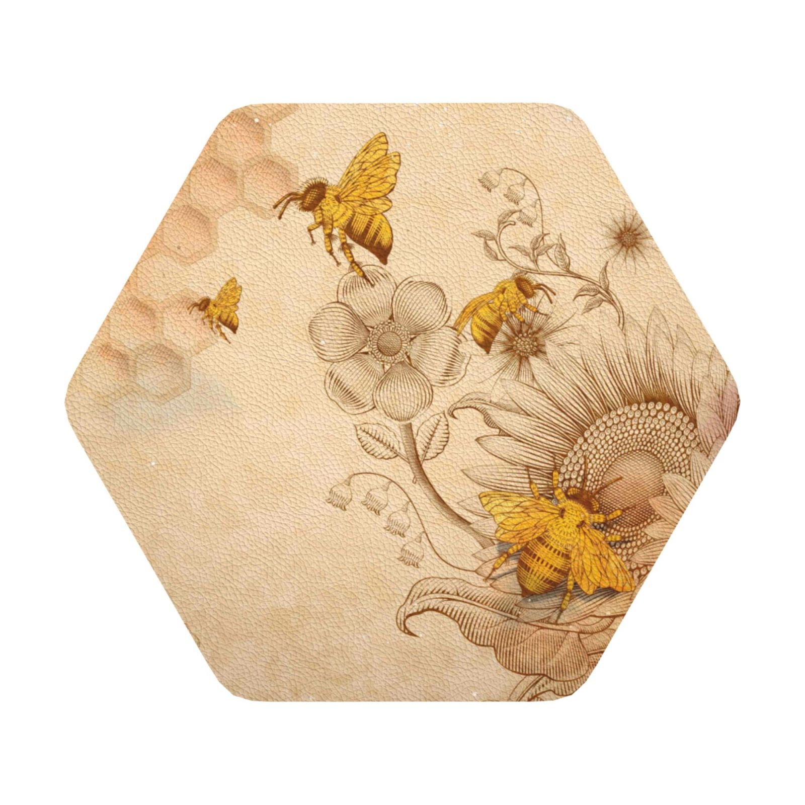 Honeii Honey Bees And Sunflowers Print Leather Coaster Set of 6, Ideal ...