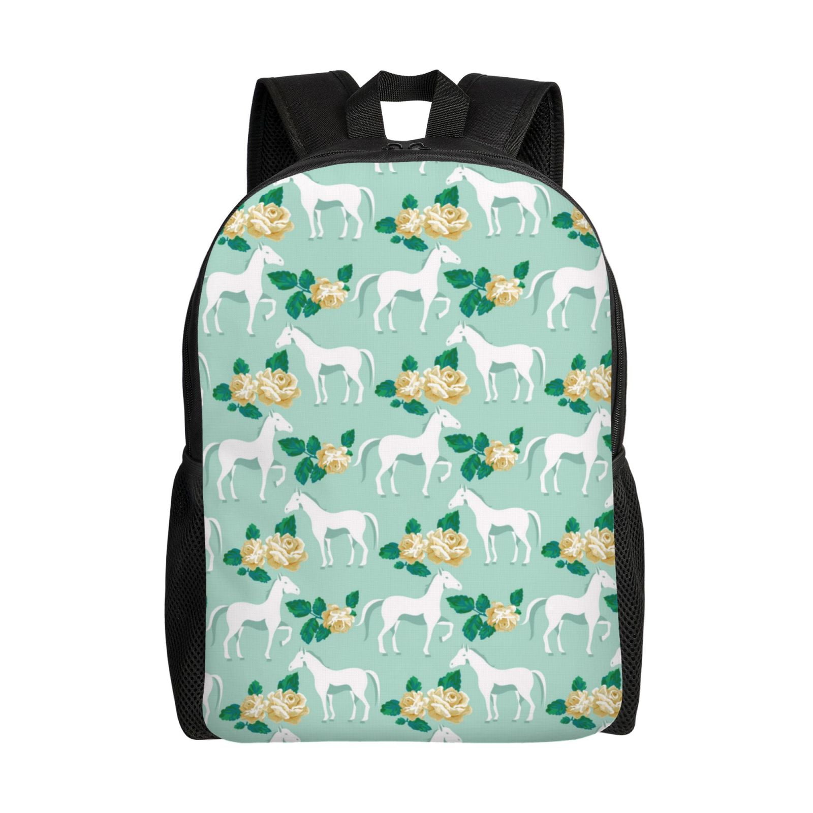 Honeii Horse And Flower Print Laptop Backpack for Work, College, Travel ...