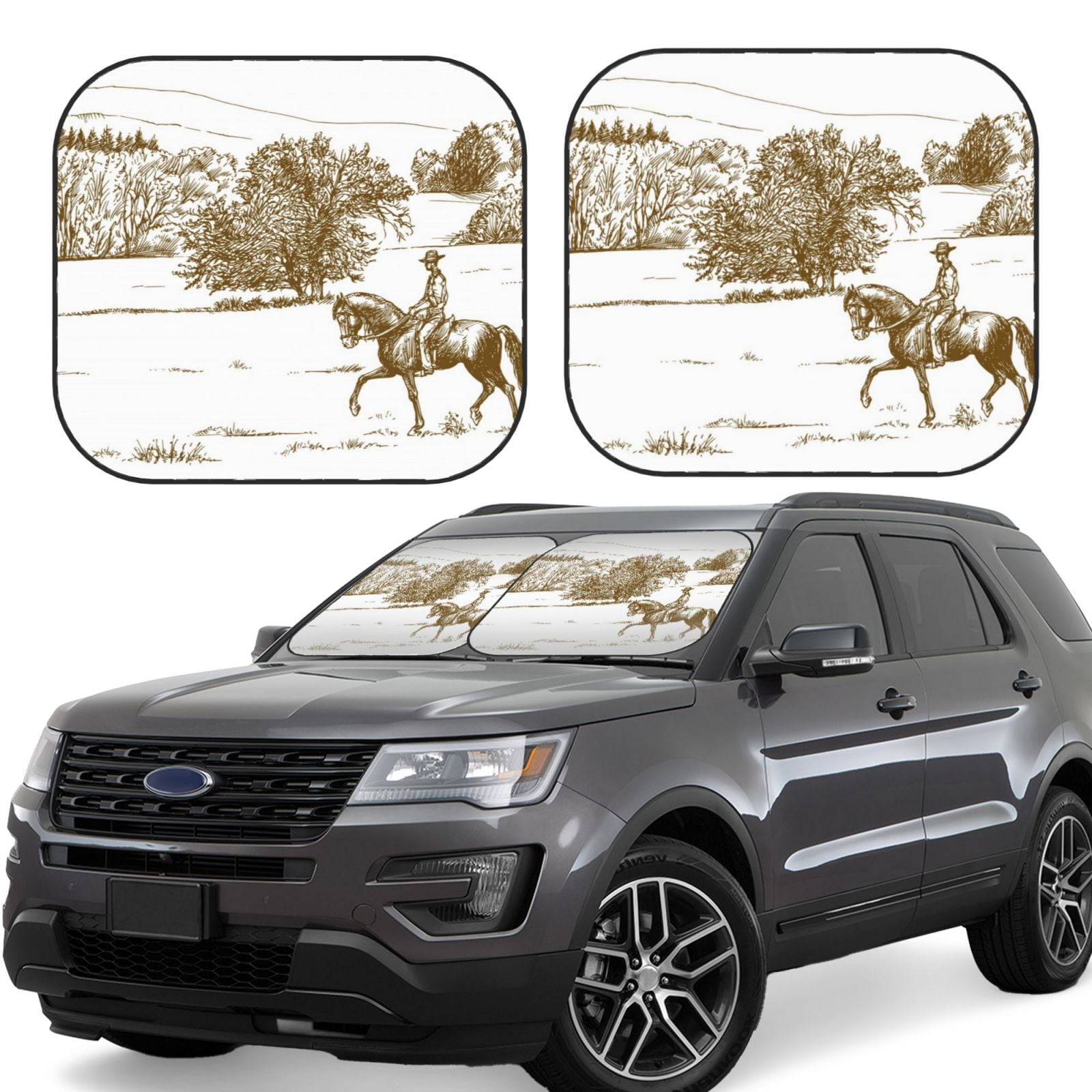 Honeii Horse Rider In Field Print Foldable Car Sun Shade for Windshield ...