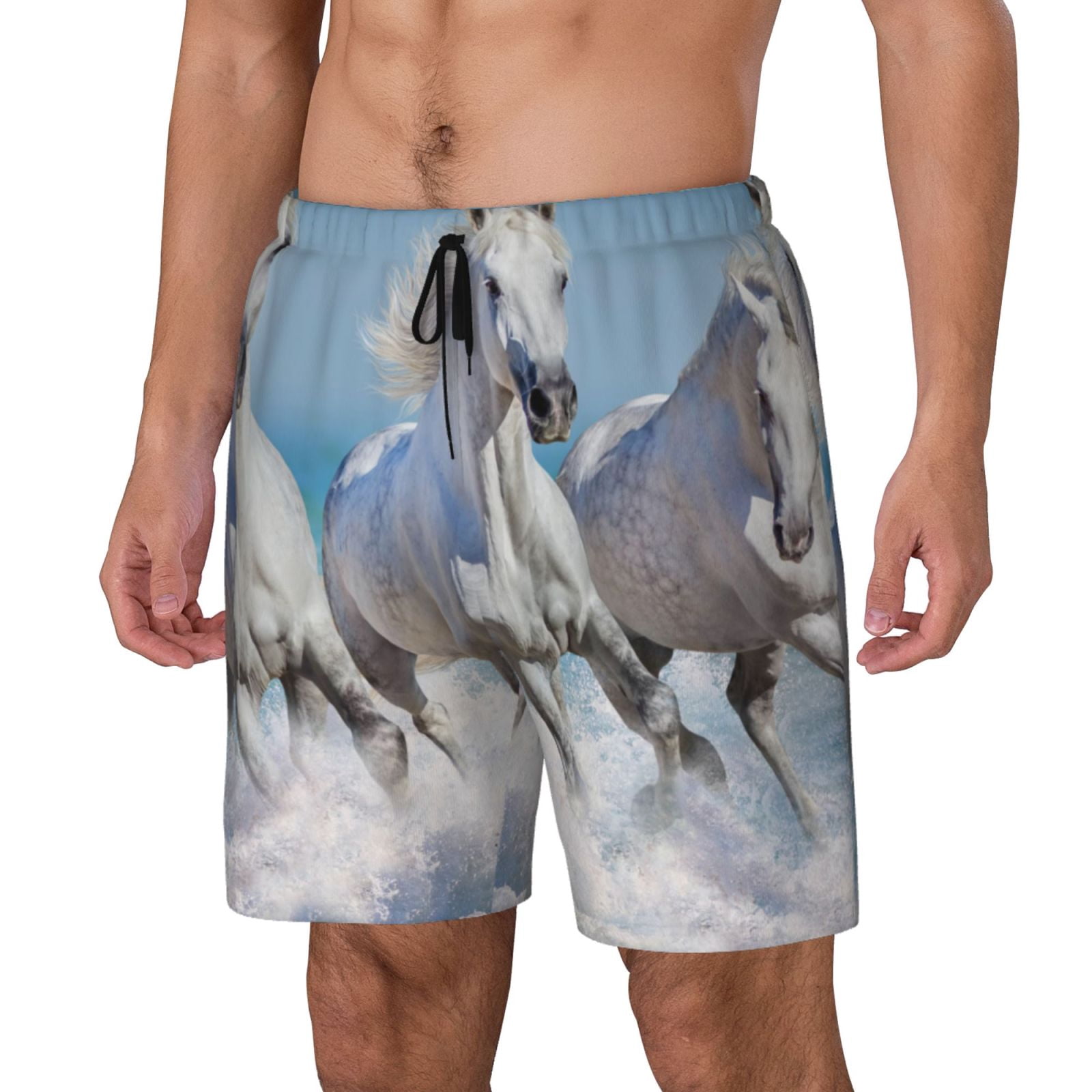 Honeii Horses Running Through The Water Print Men's Swim Shorts,Mens ...