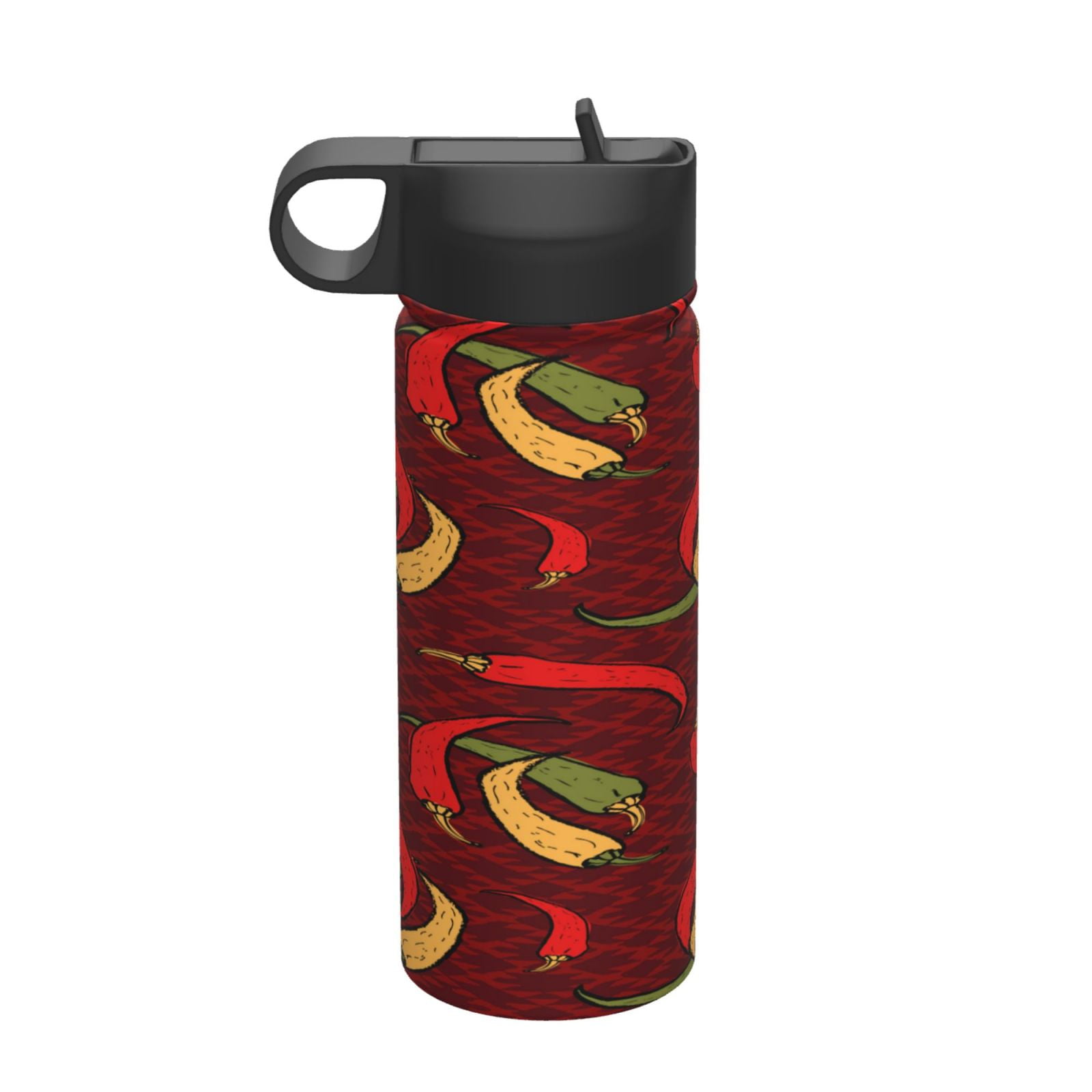 Honeii Hot Chili Print 18 oz Insulated Water Bottle with Straw Lid ...