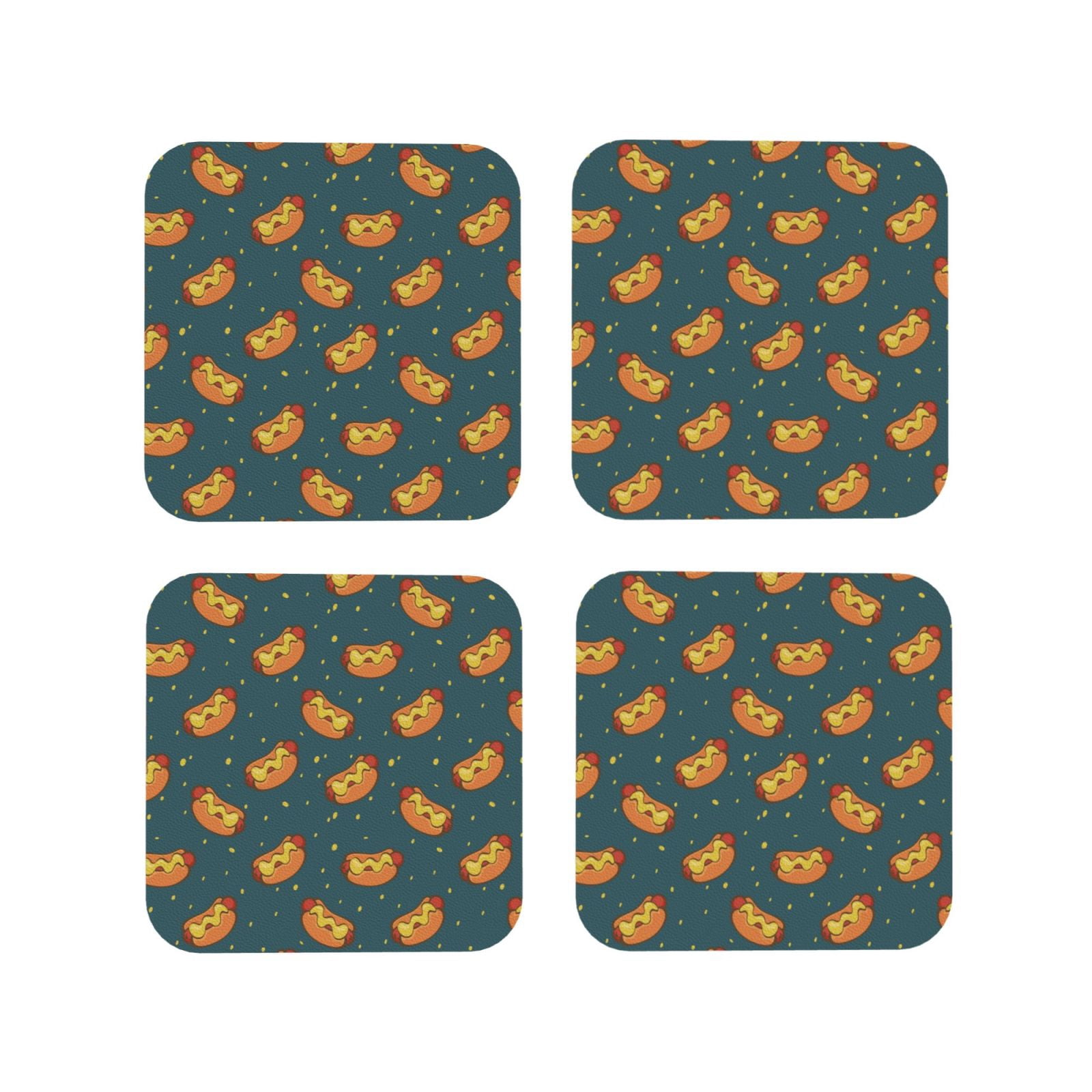 Honeii Hot Dog 6 Print Leather Coaster Set of 4, Ideal for Safeguarding ...