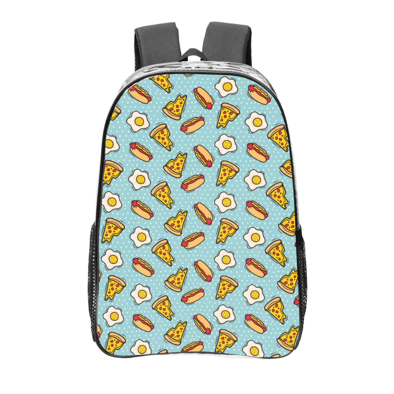 Honeii Hot Dog Pizza Print Clear Backpack Heavy Duty Transparent Bag 17 ...