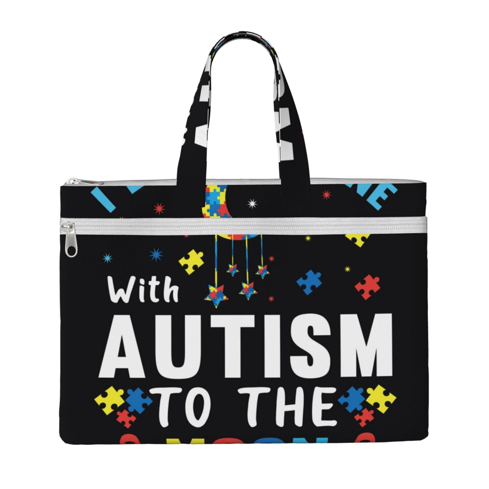 Honeii I Love With Autism To The Moon And Back Print Canvas Tote Bag ...