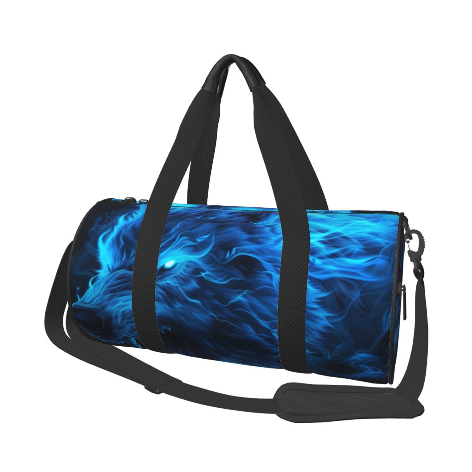 Honeii Ice Blue Fire Wolf Print Duffle Bag and Adjustable Strap ...