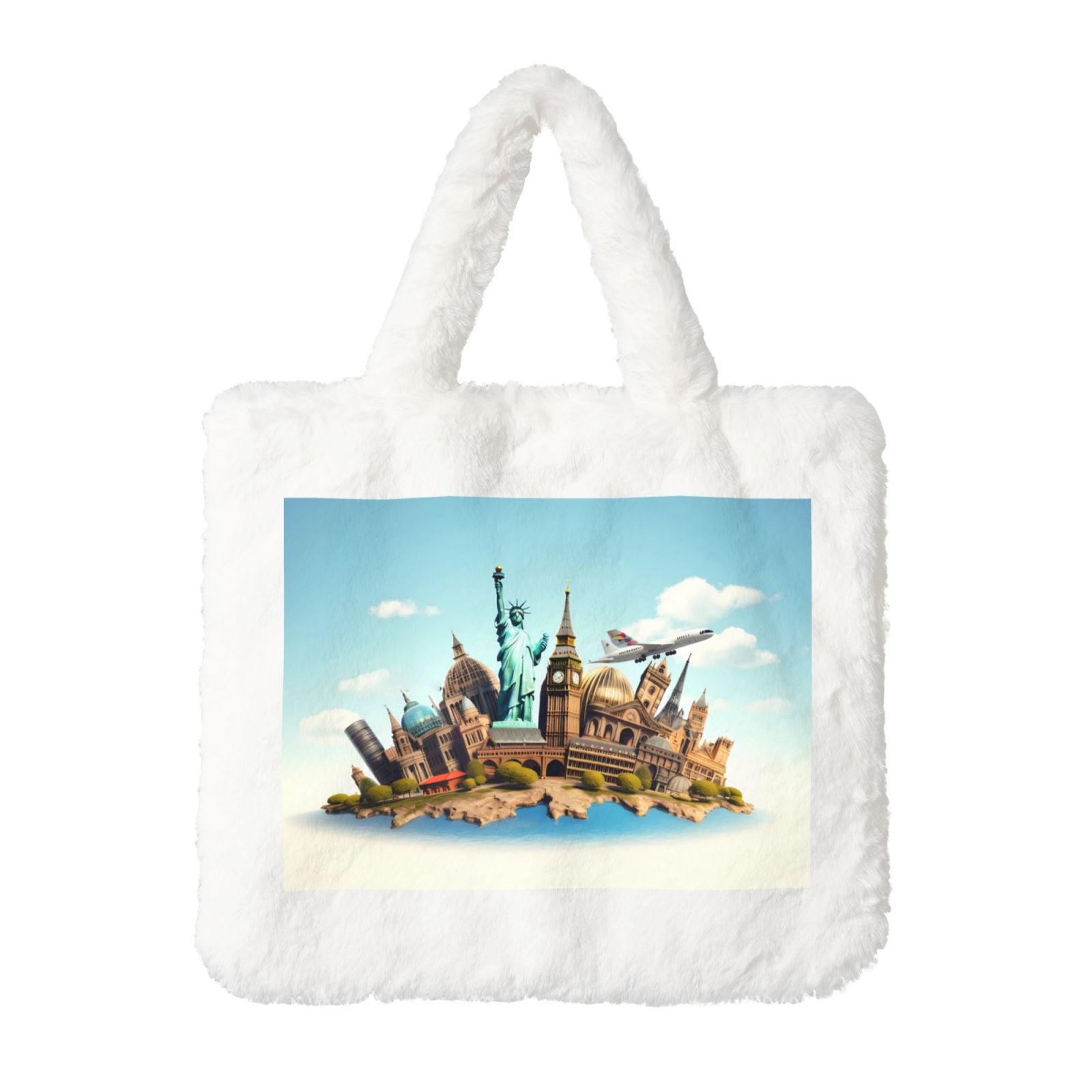 Honeii Iconic Global Landmarks Print Fluffy Shoulder Bag Plush Bags ...