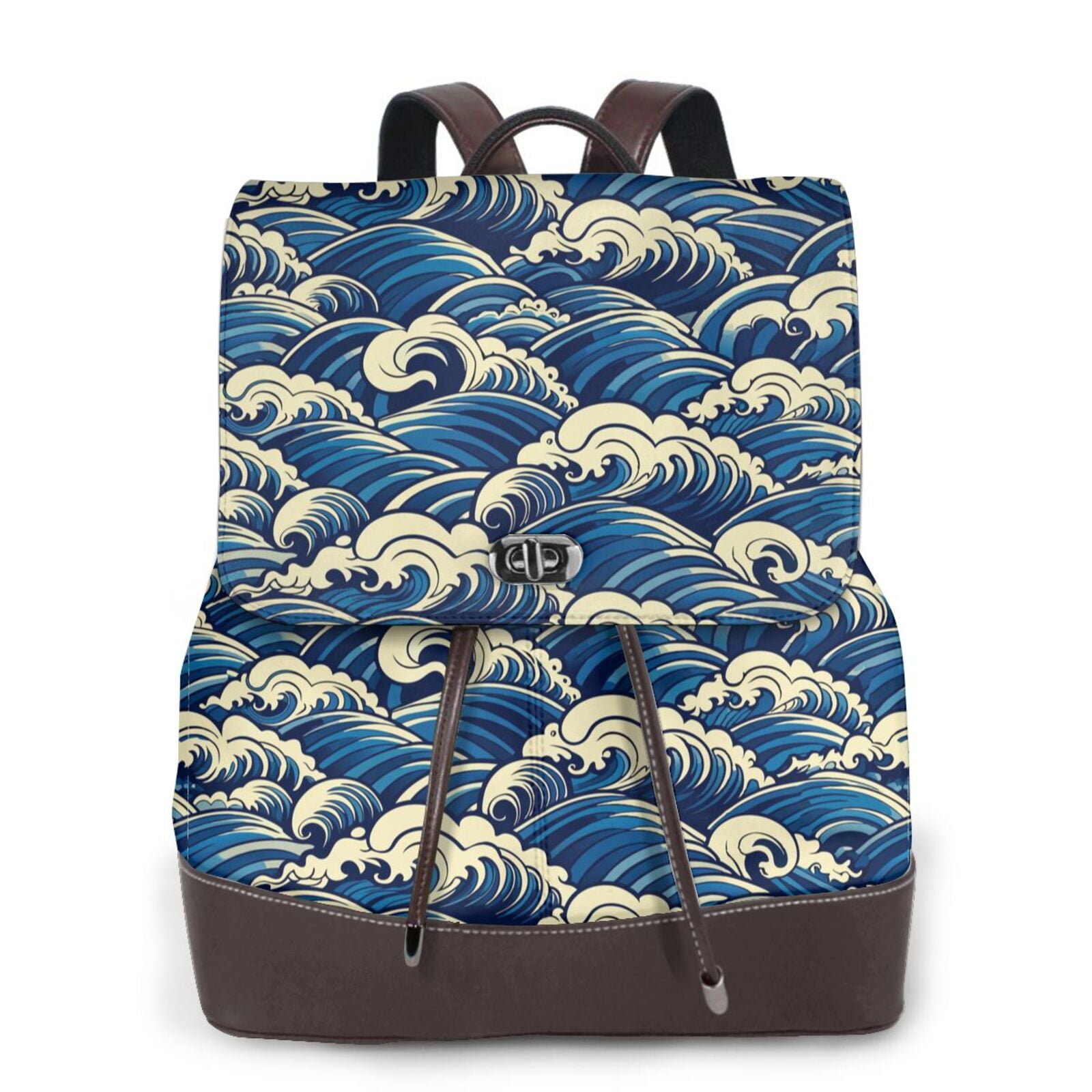 Honeii Japanese Water Wave rint Leather Backpack,Trendy Leather ...
