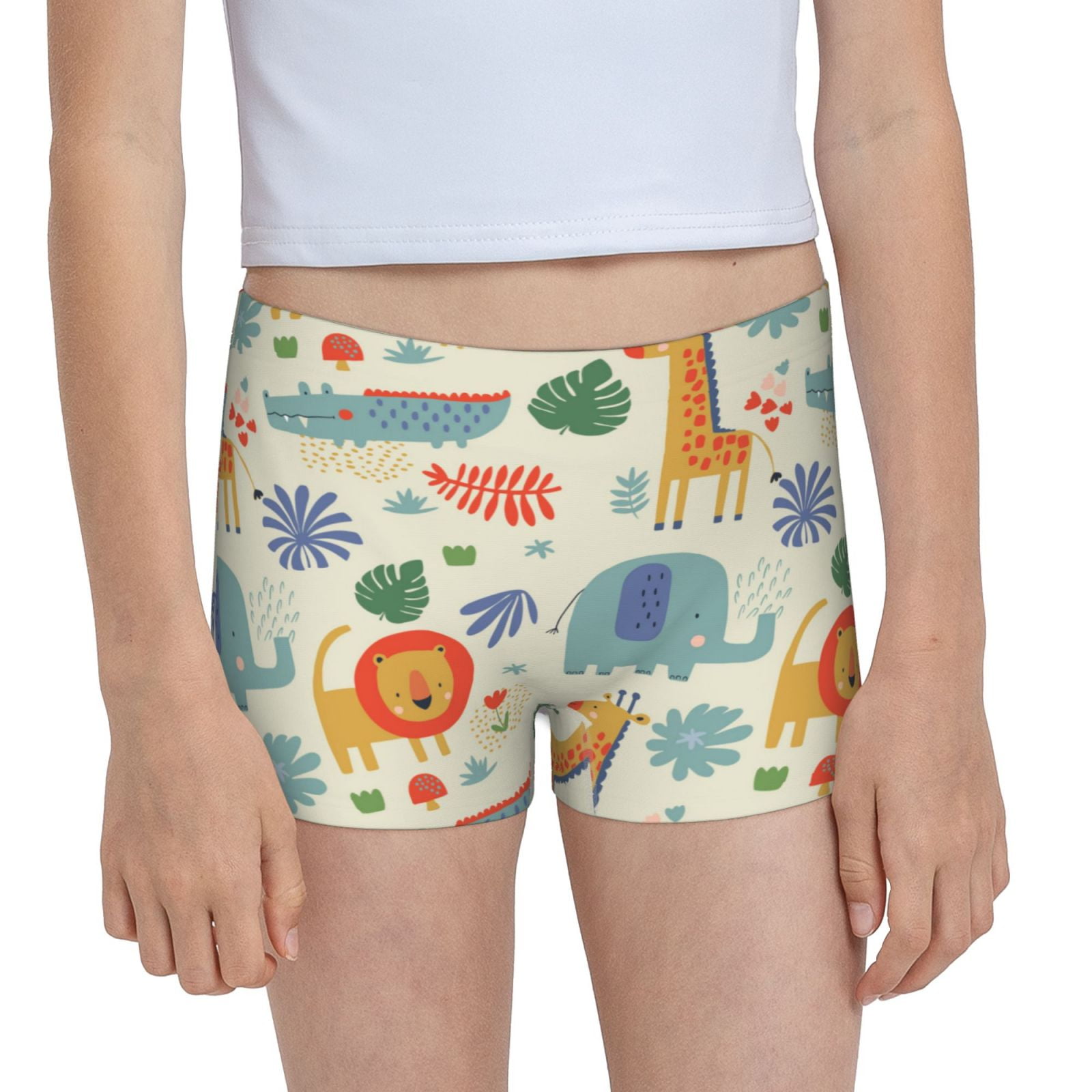 Honeii Jungle Animals Print 100% Cotton Boxer Briefs, Girls' Panties ...