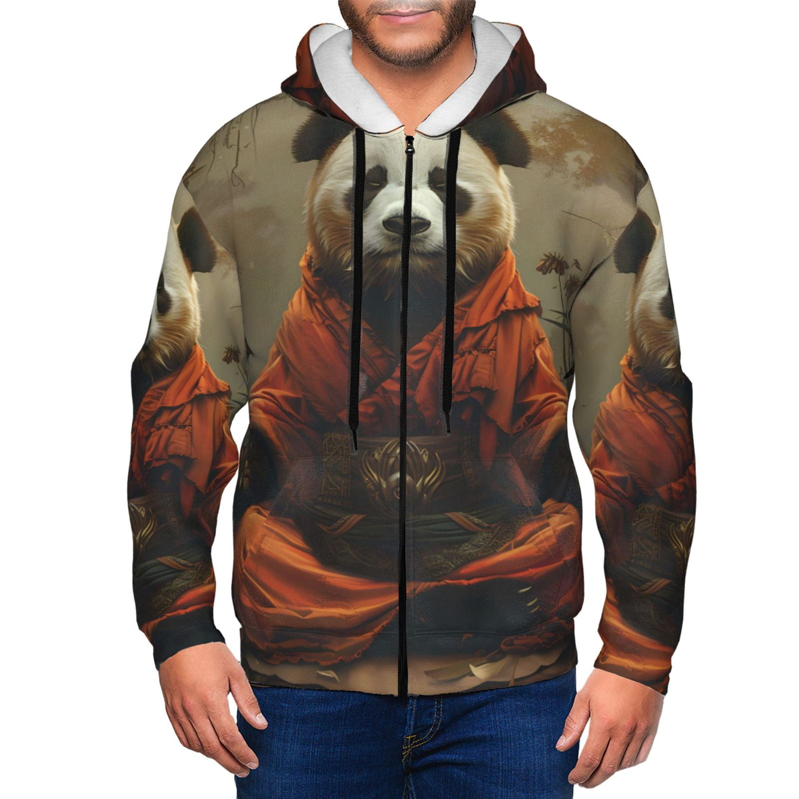 Honeii Jungle Meditating Panda Print Hoodies for Men, Pullover & Full ...