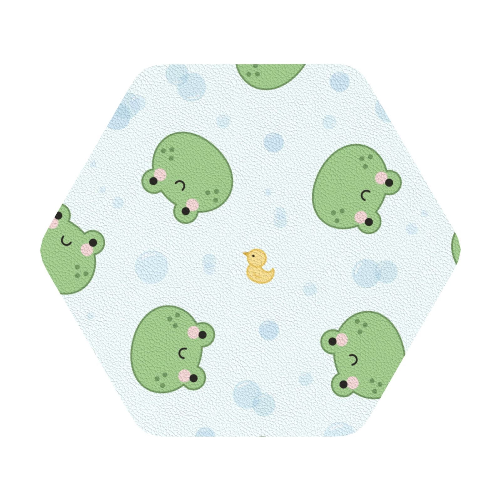 Honeii Kawaii Frogs Print Leather Coaster Set of 6, Ideal for ...