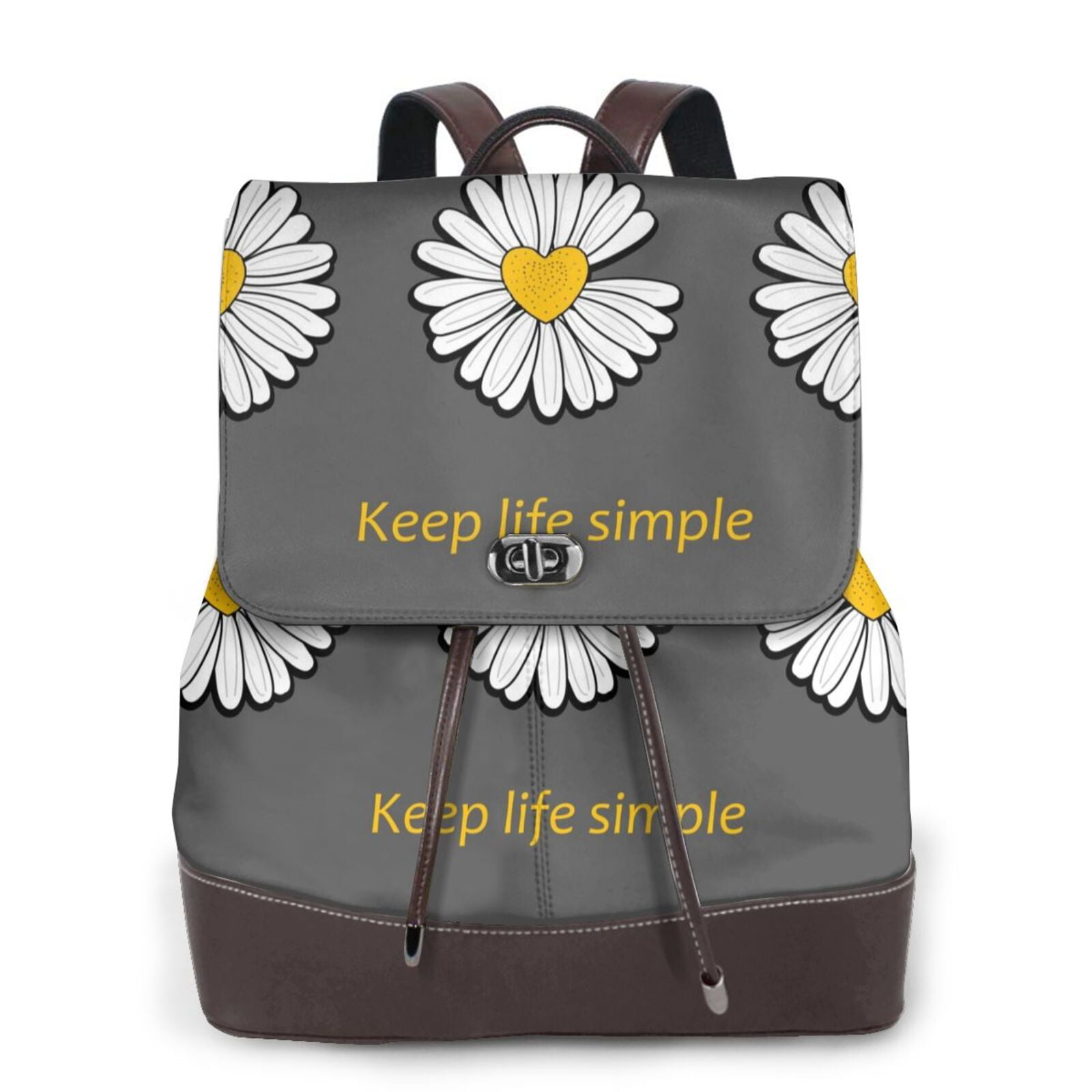Honeii Keep Life Simple Daisy Flower rint Leather Backpack,Trendy ...