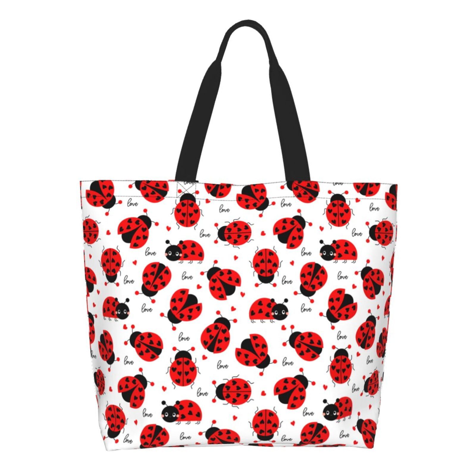 Honeii Ladybug And Heart Print Tote Bag for Women, Foldable Tote Bag ...