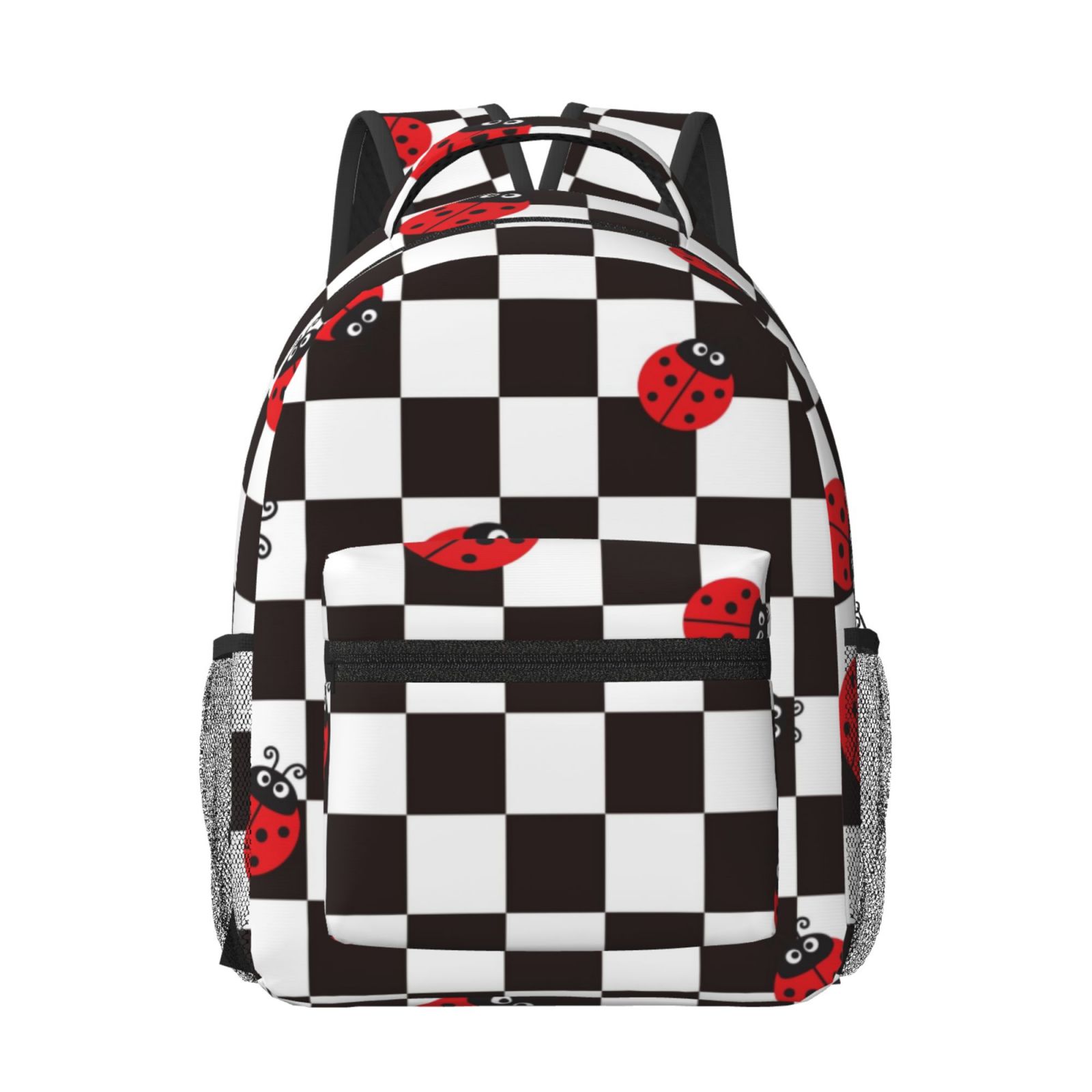 Honeii Ladybugs Of Black And White Checkers Print Backpack for School ...
