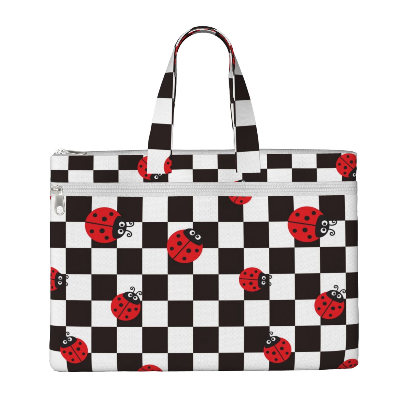Honeii Ladybugs Of Black And White Checkers Print Canvas Tote Bag with ...