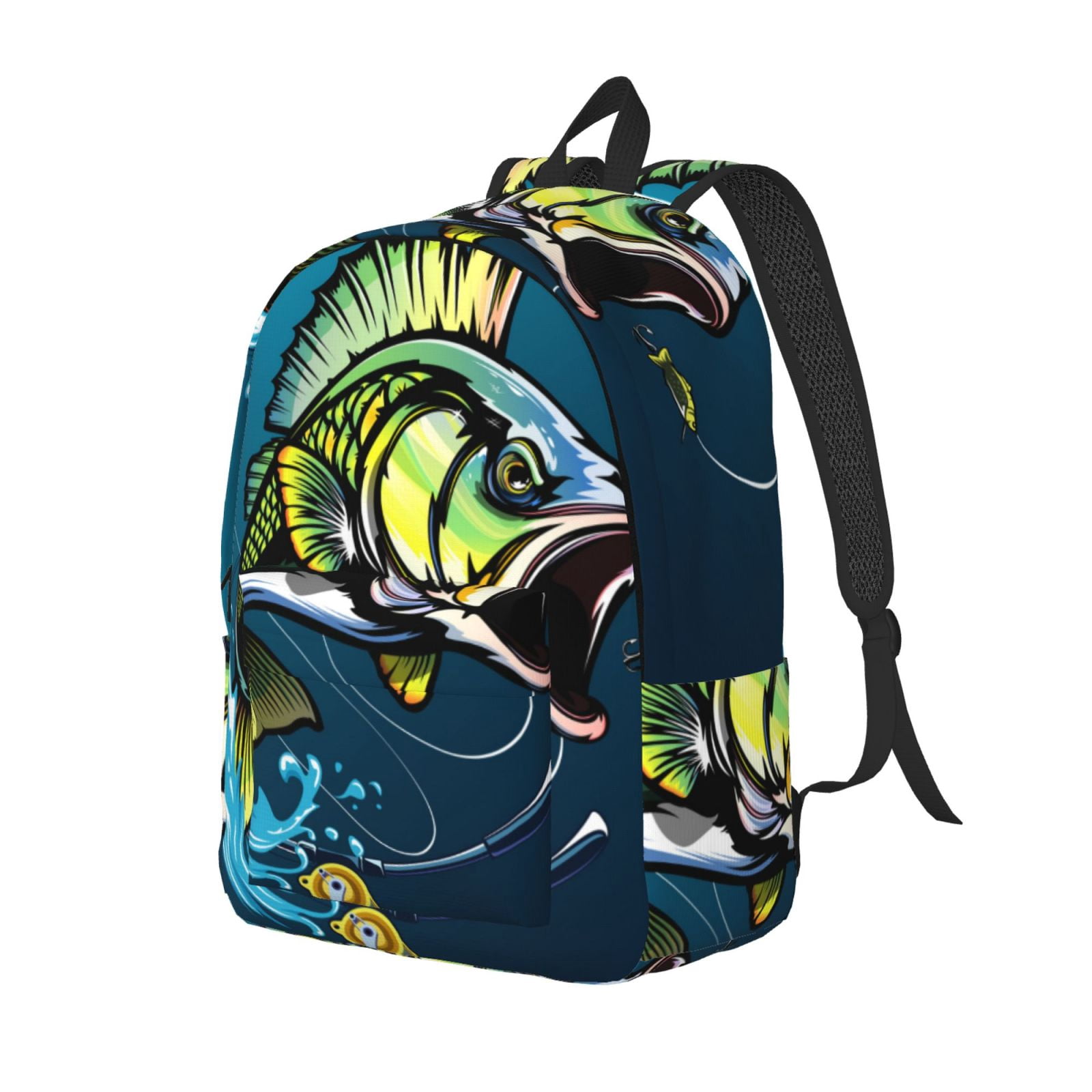 Honeii Largemouth Bass Fish Print Canvas Backpack for School & Outdoor ...