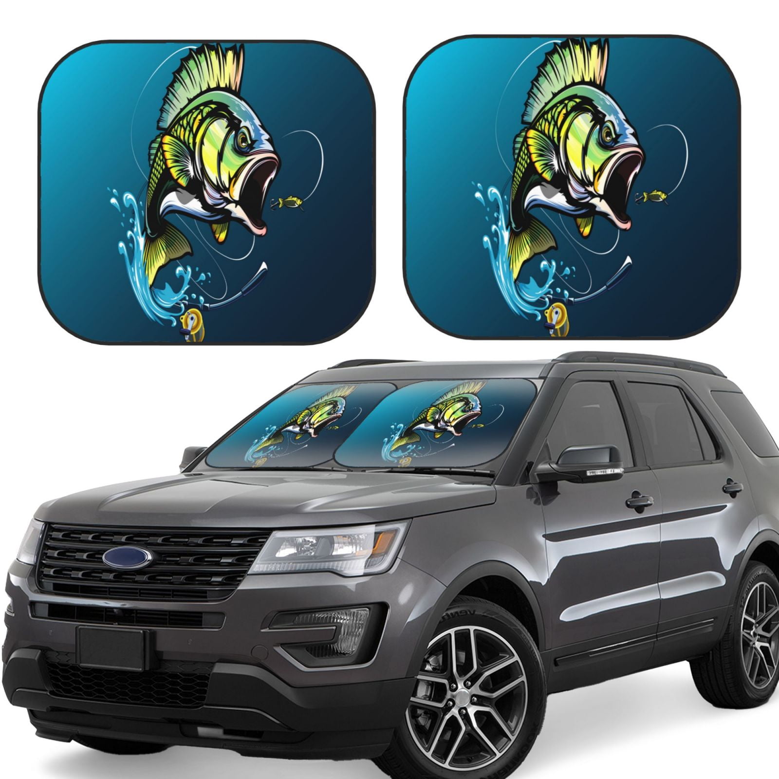 Honeii Largemouth Bass Fish Print Foldable Car Sun Shade for Windshield ...