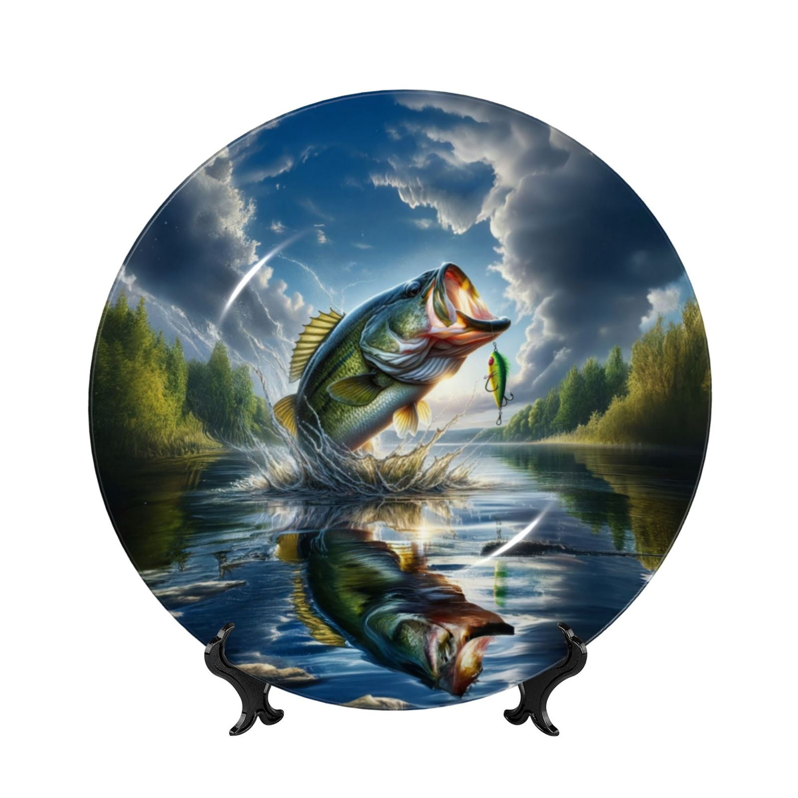 Honeii Largemouth Bass Jumping Out of The Water Print Elegant Bone ...