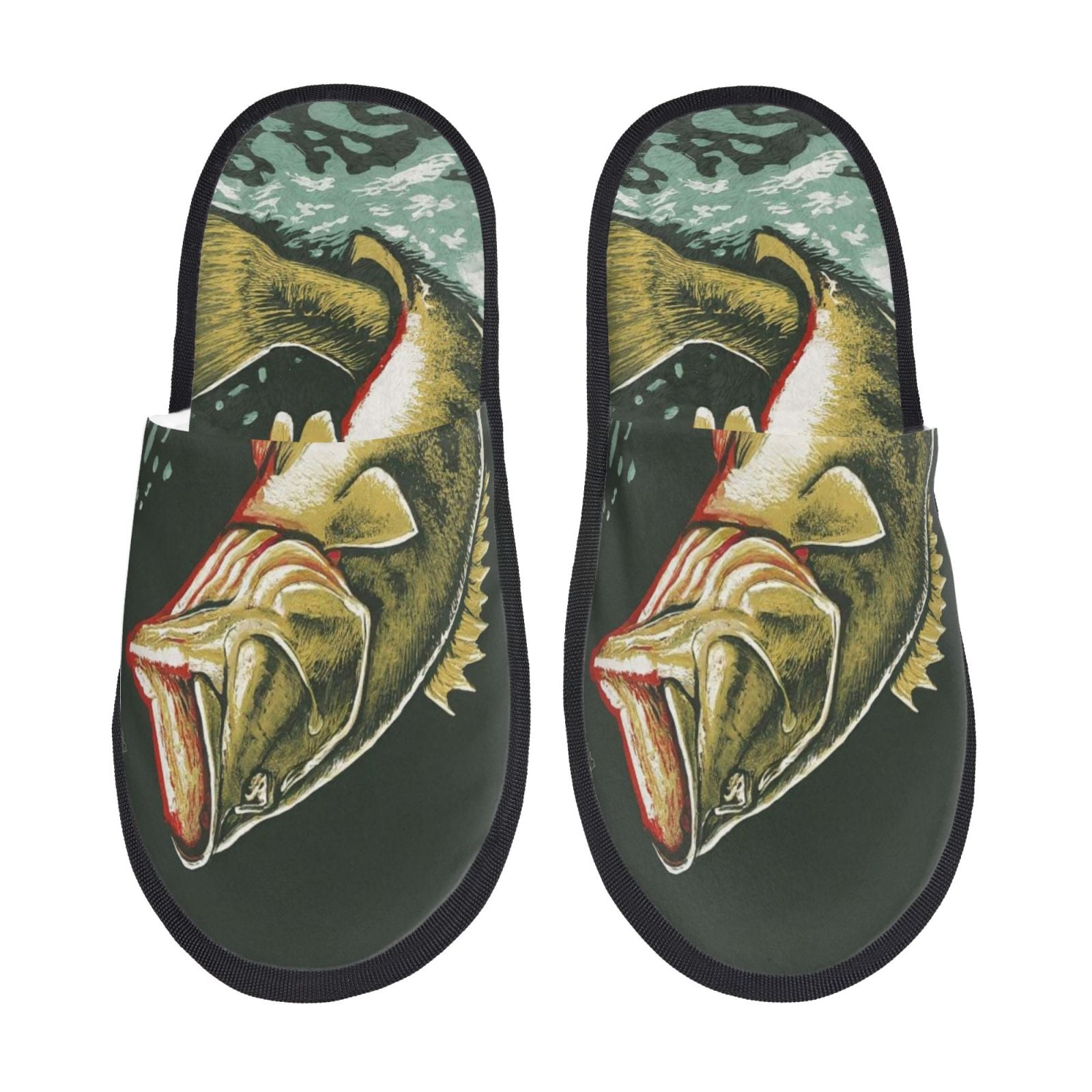 Honeii Largemouth Bass jumps out of water Print Furry Slippers Bedroom ...