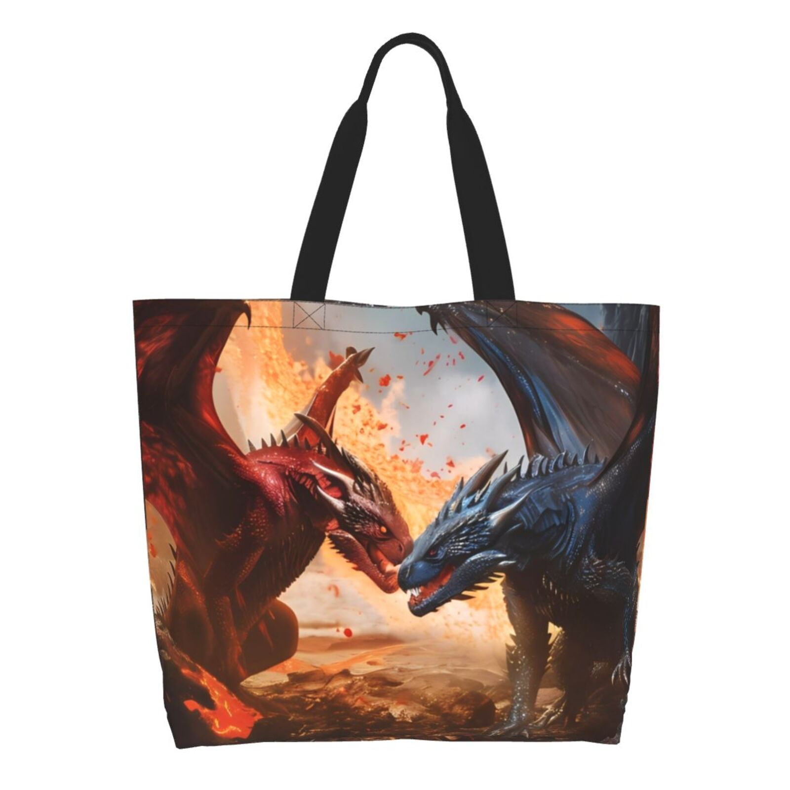 Honeii Lava Dragon Print Tote Bag for Women, Foldable Tote Bag Large Shoulder Bag Top Handle ...