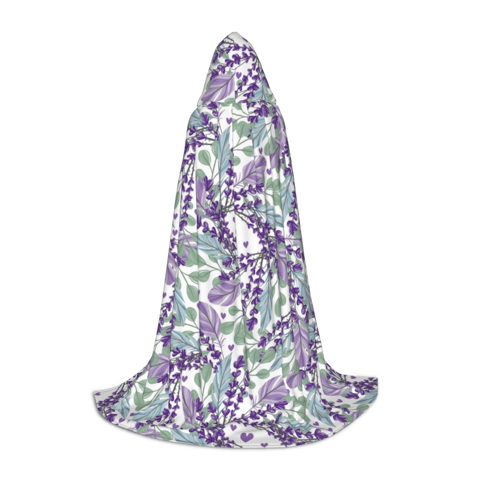 Honeii Lavender Flowers Print Poncho Cape, Cloak Coat, Snuggly Hooded ...