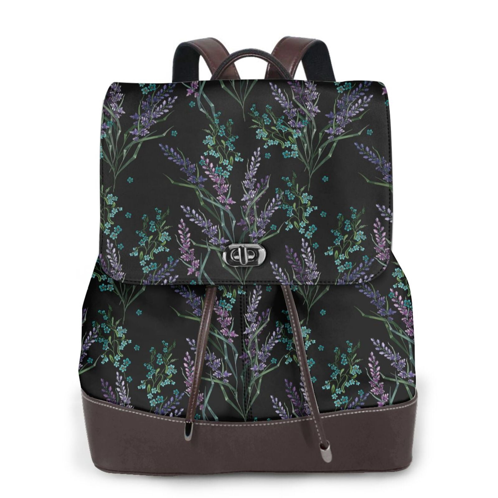 Honeii Lavender Flowers rint Leather Backpack,Trendy Leather Backpack ...