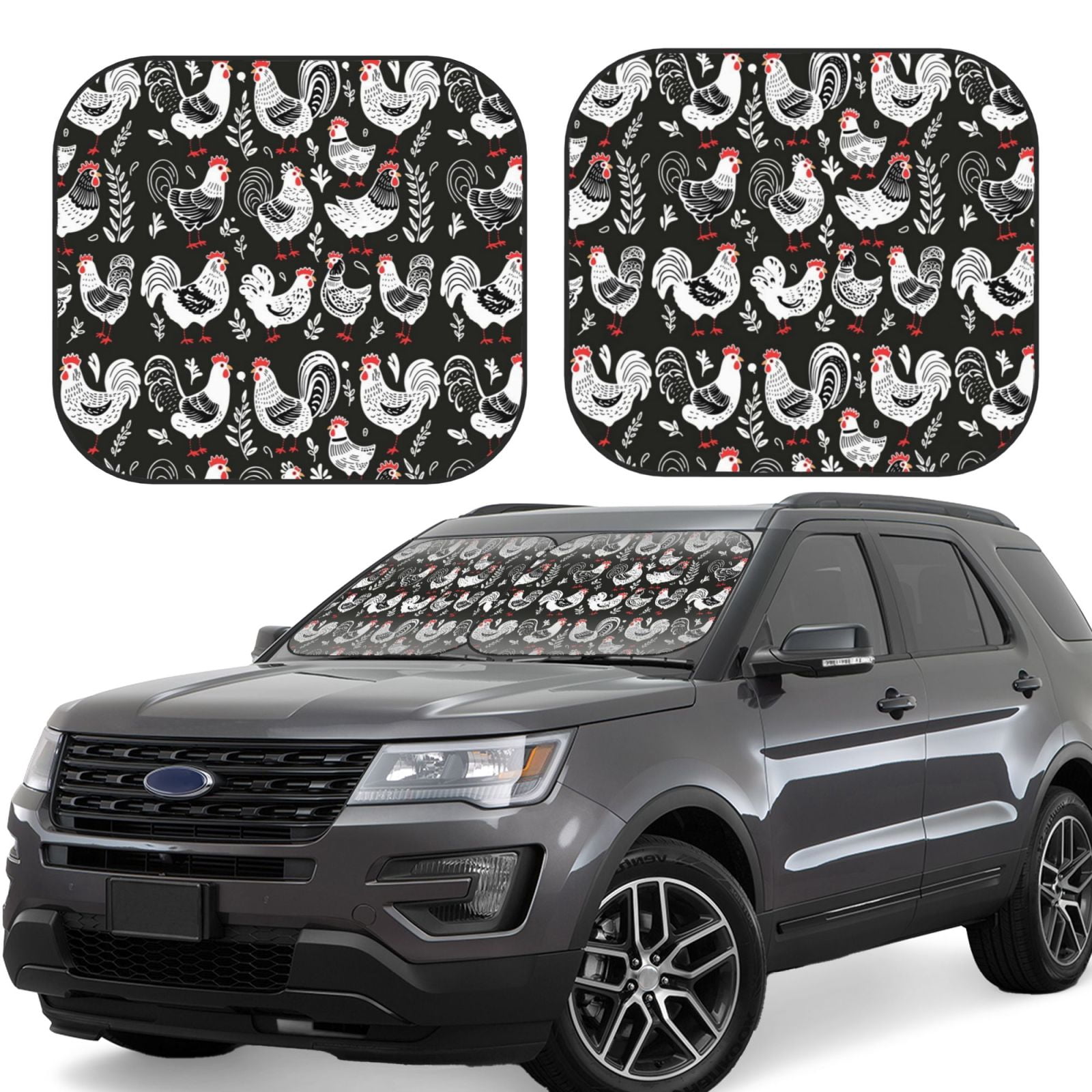Honeii Laying Hens And Roosters Print Foldable Car Sun Shade for ...