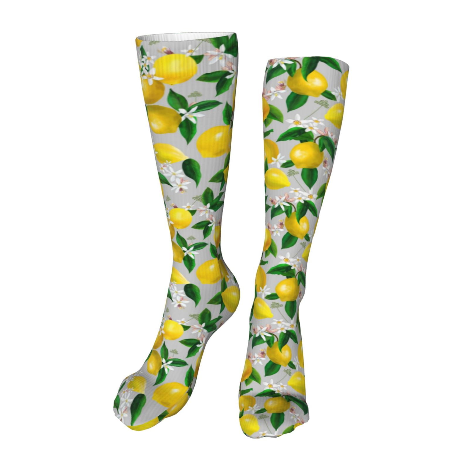 Honeii Lemon Seamless Pattern Oil Painting Effect Print Calf Socks ...