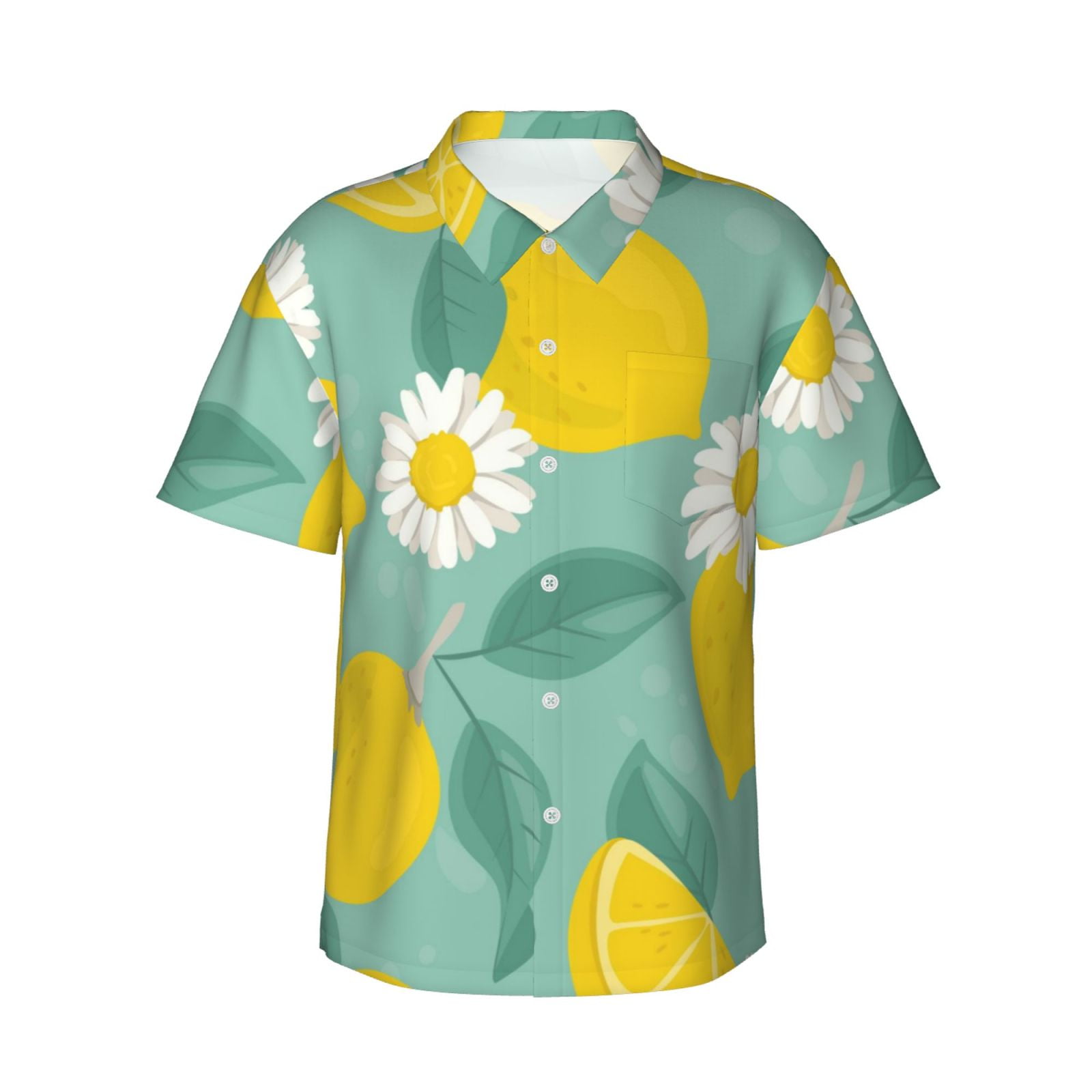 Honeii Lemons Chamomile Flowers And Leaves Print Men’s Hawaiian Shirt ...