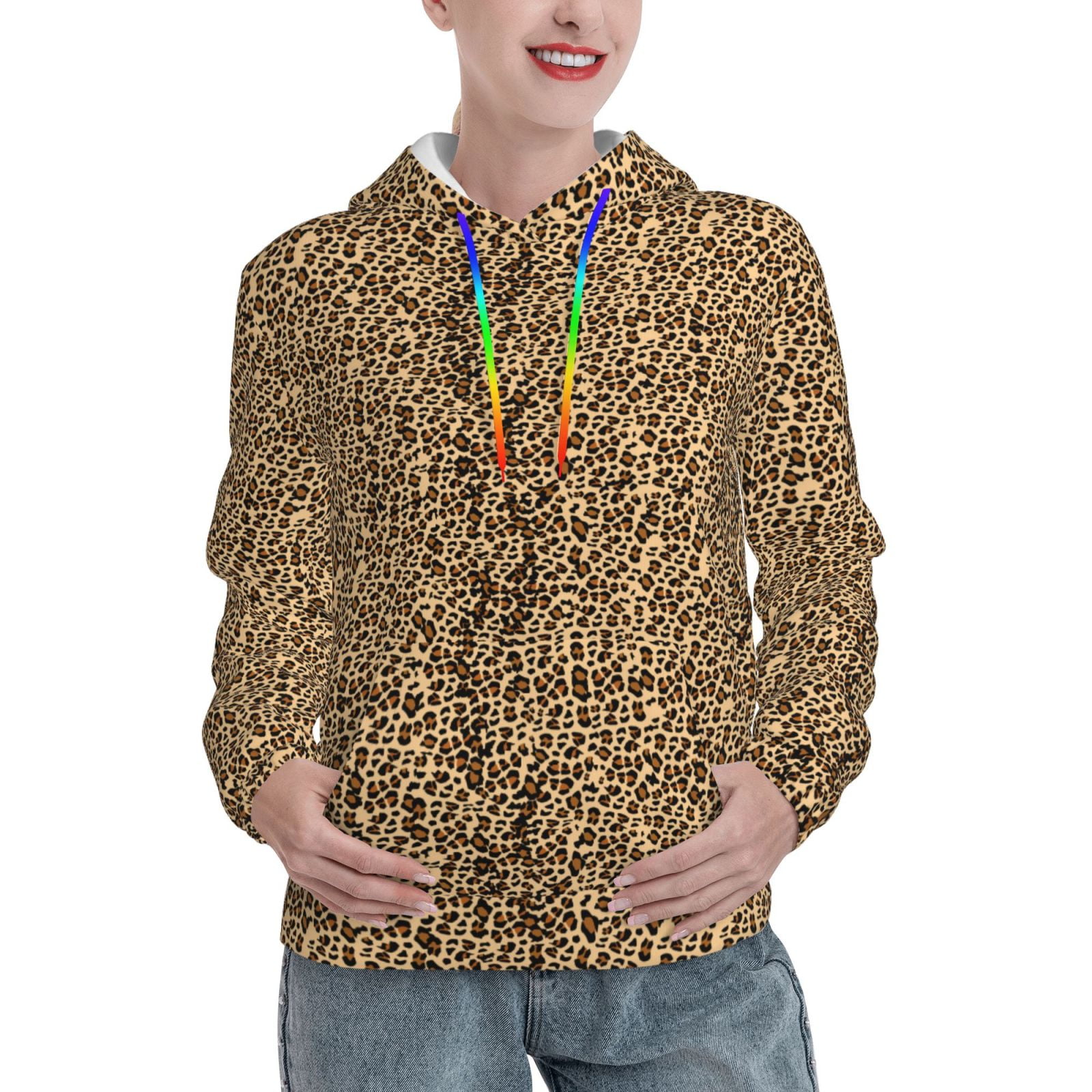 Honeii Leopard Print Brown Pattern Womens Oversized Hoodies Long Sleeve ...