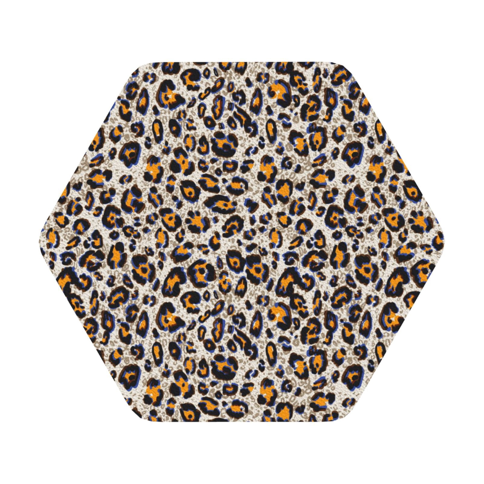 Honeii Leopard Print Leather Coaster Set of 6, Ideal for Safeguarding ...