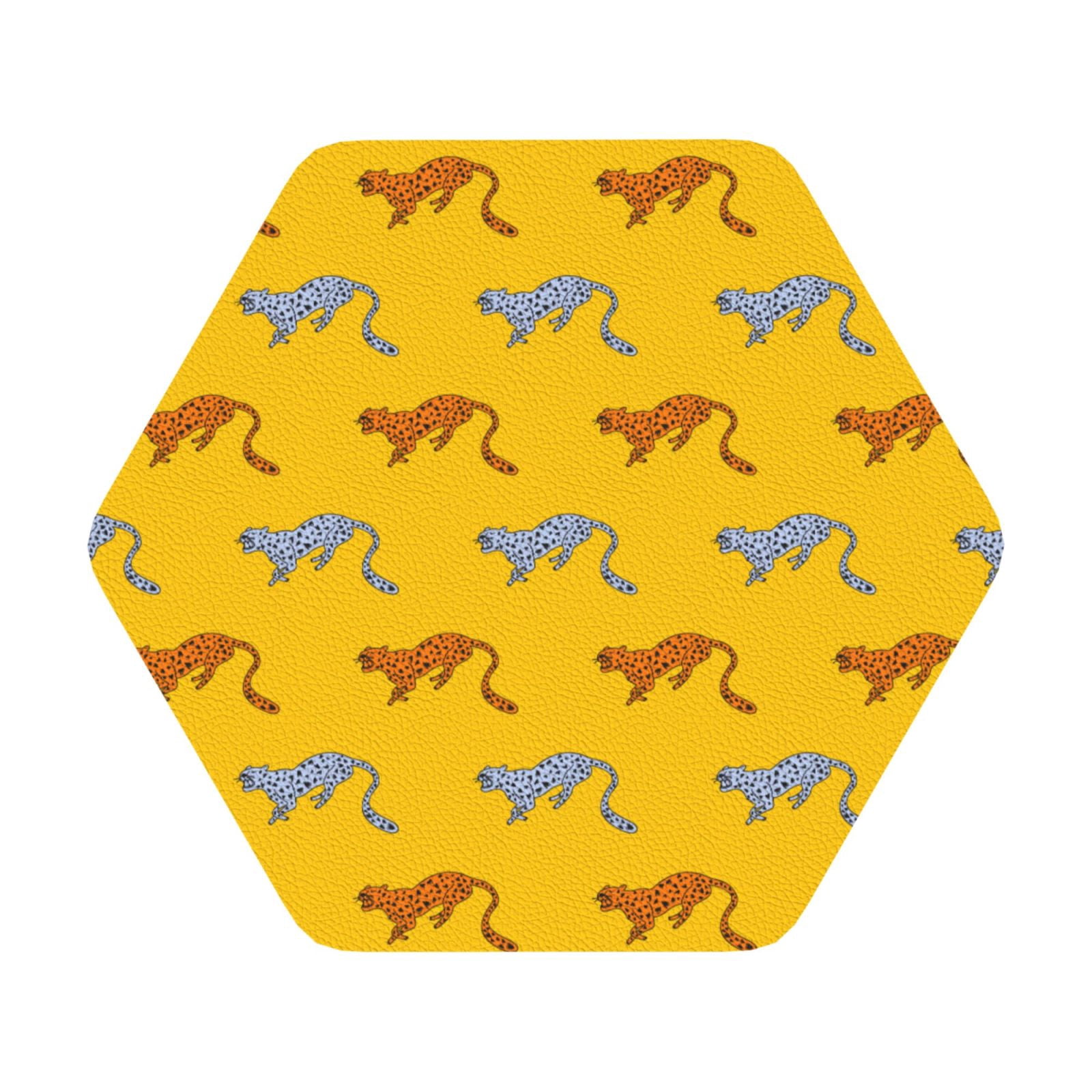 Honeii Leopard Print Print Leather Coaster Set of 6, Ideal for ...