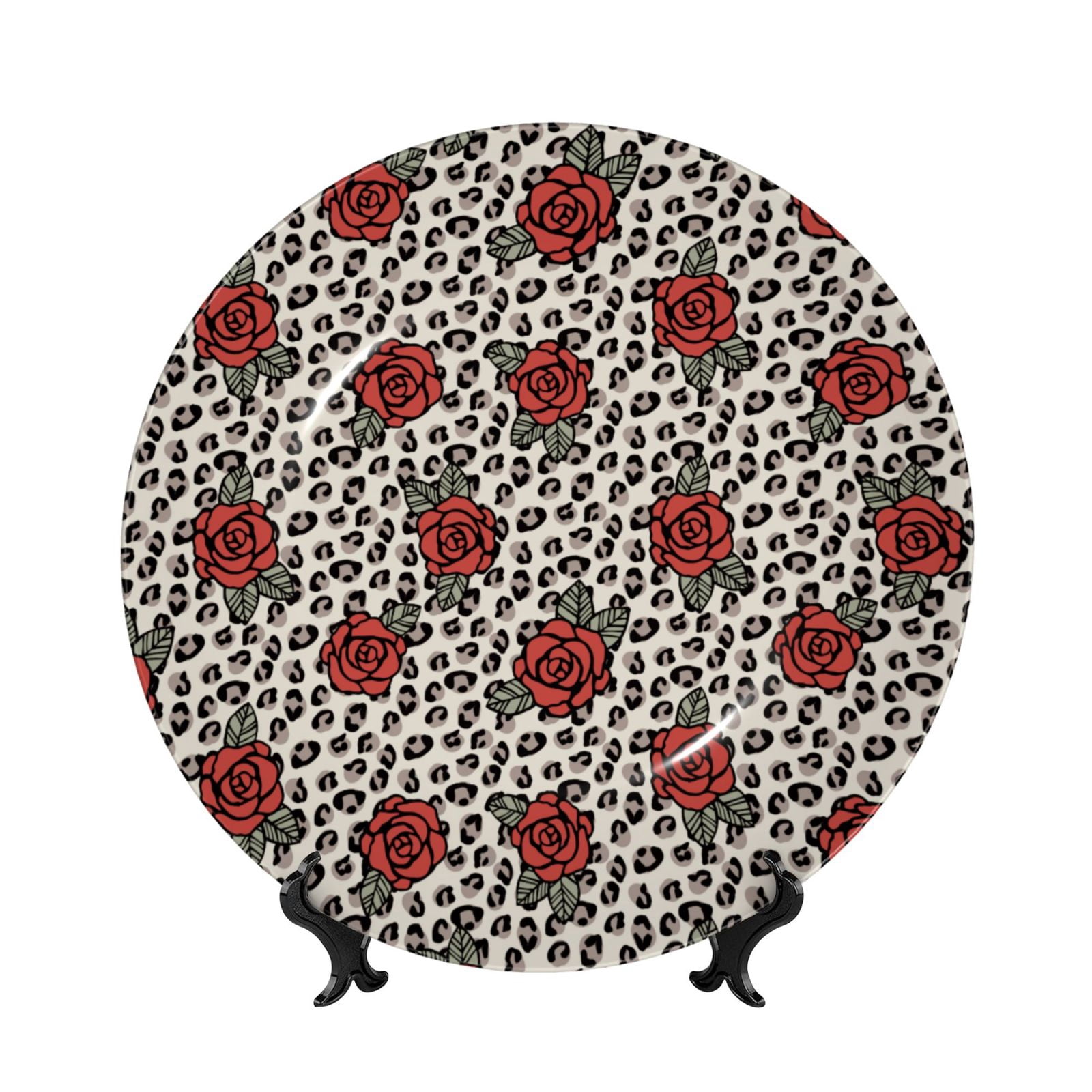 Honeii Leopard Print Rose Print Elegant Bone China Decorative Plate ...