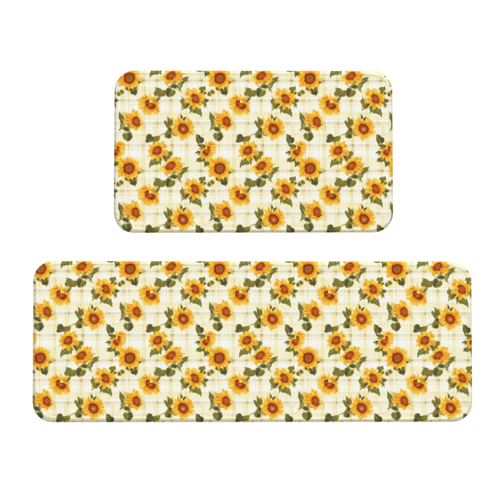 Honeii Light Green Plaid Sunflower Print Kitchen Mat [2 PCS] for Floor ...
