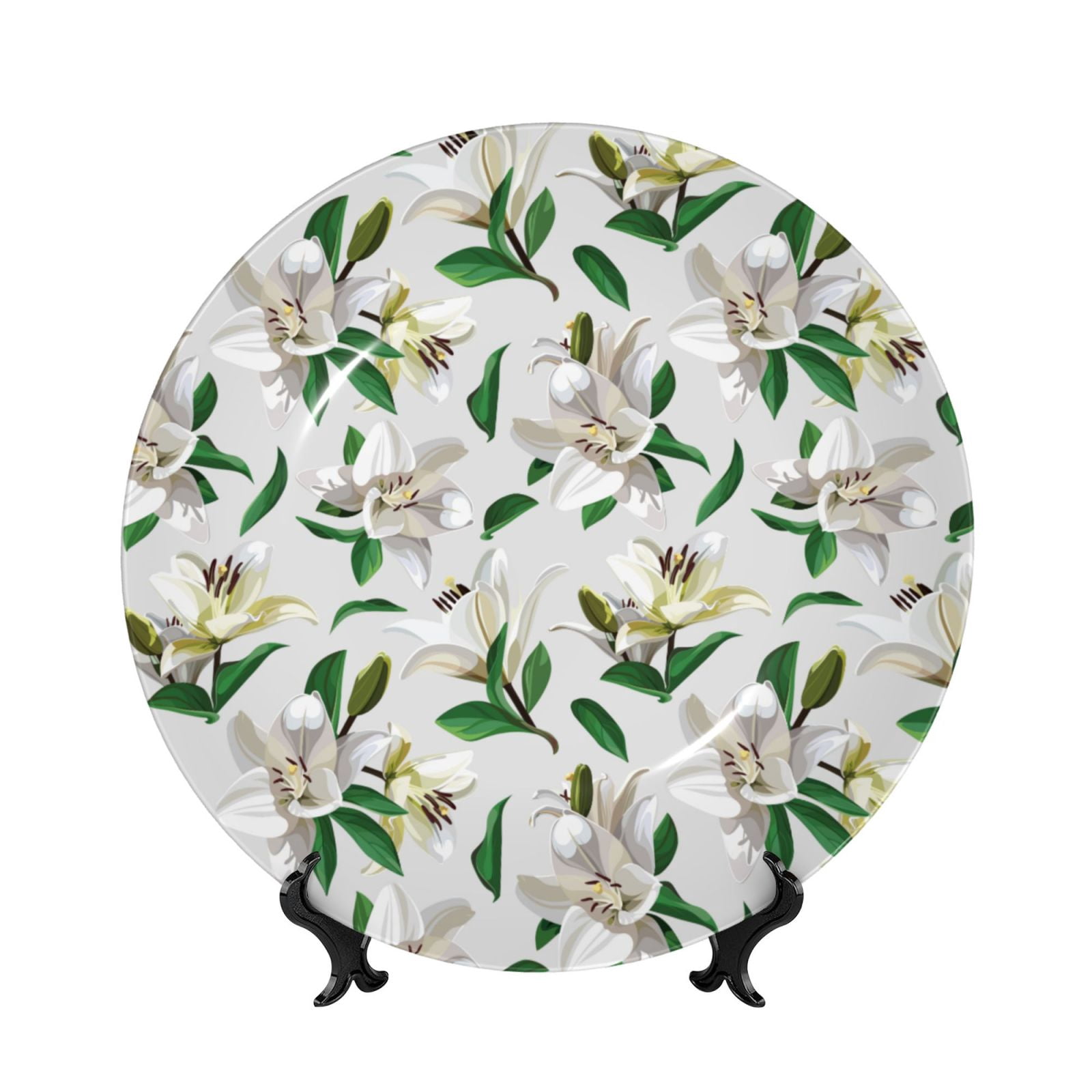 Honeii Lilies Flowers Print Elegant Bone China Decorative Plate ...