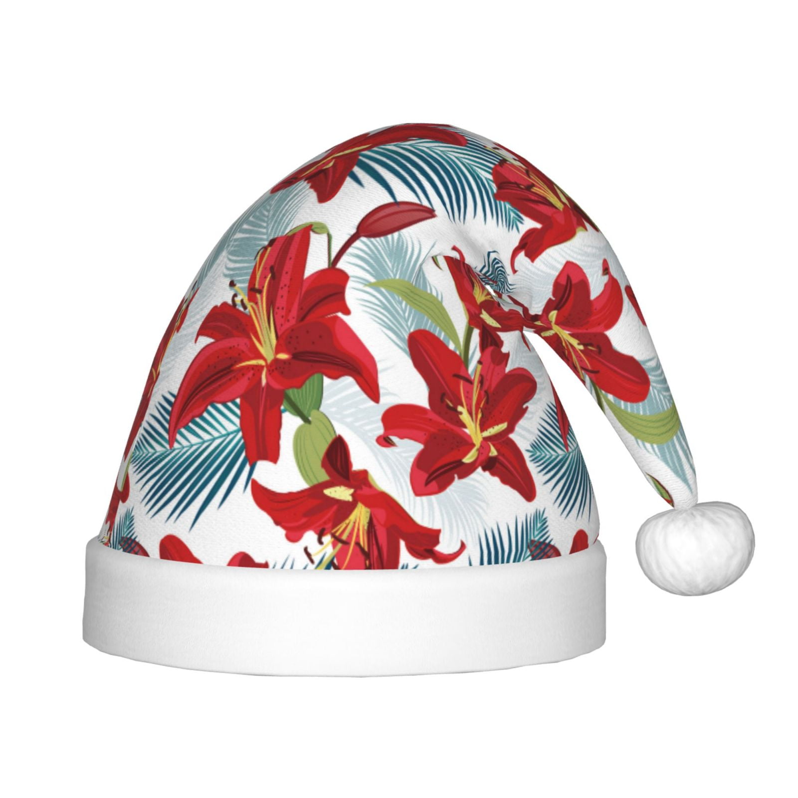 Honeii Lilies Flowers Print Hat Santa Claus Hat For Xmas Party ...