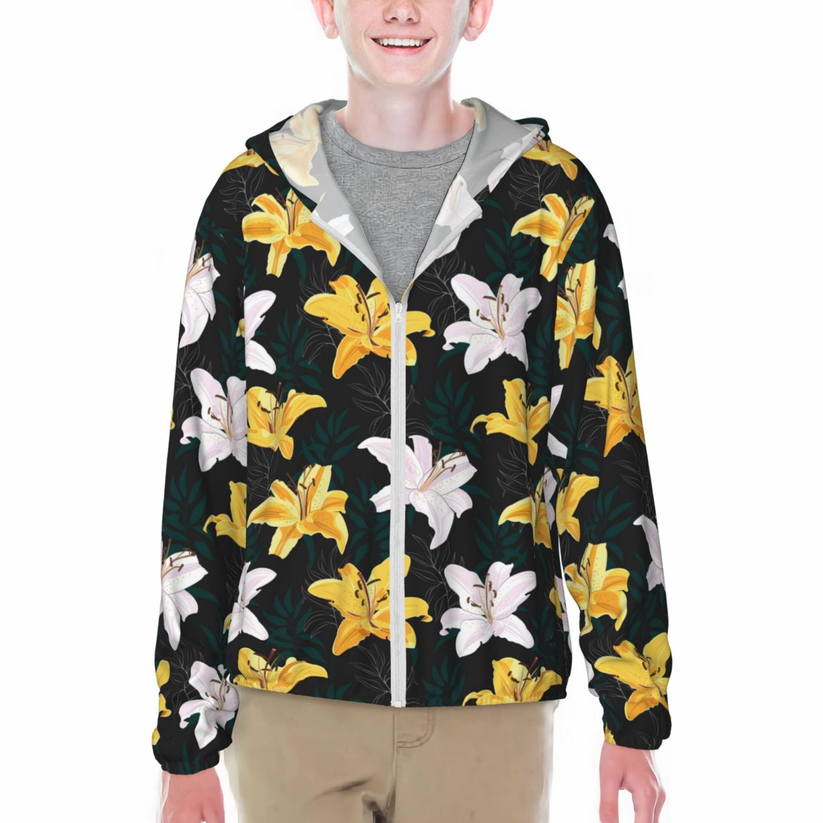Honeii Lilies Flowers Print Sun Protection Jacket Hooded Cooling Shirt ...