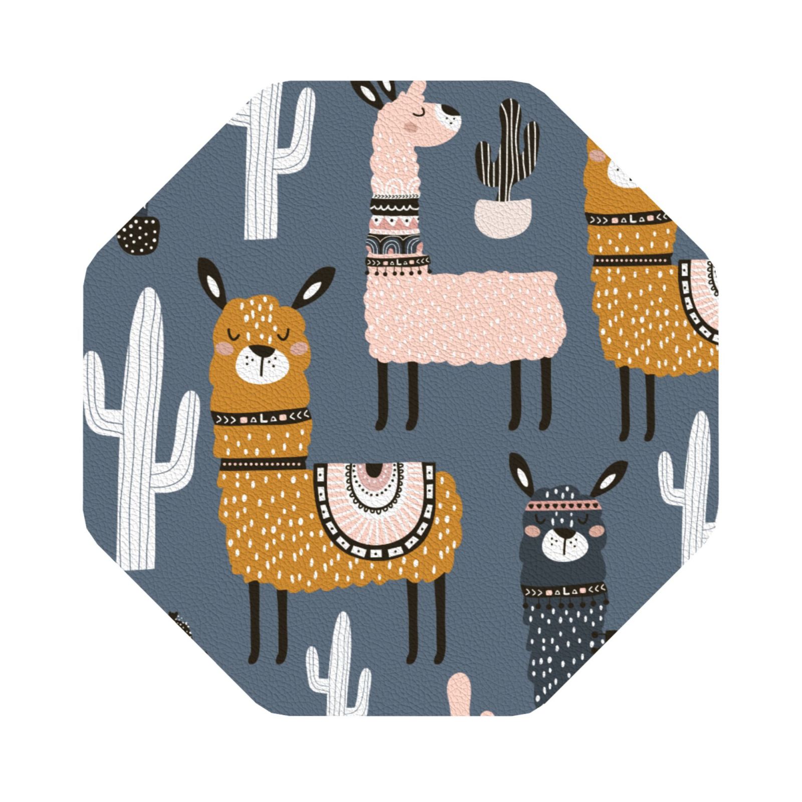 Honeii Llama and Cactus Print Leather Coaster Set of 6, Ideal for ...