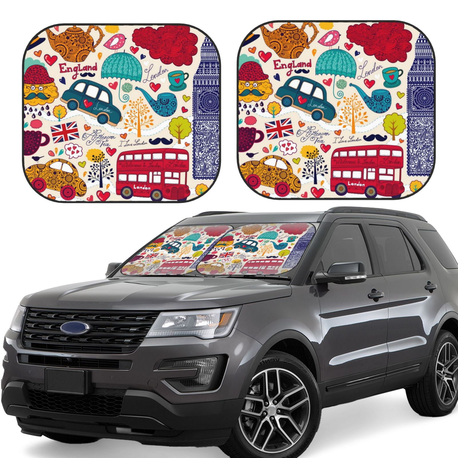 Honeii London Symbols Print Foldable Car Sun Shade for Windshield, 2 ...