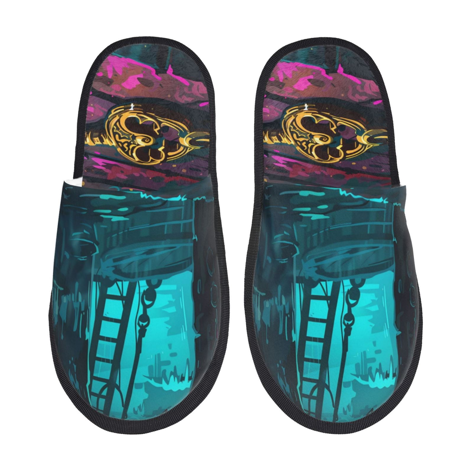 Honeii Lost Golden Key Print Furry Slippers Bedroom Slippers for Women ...