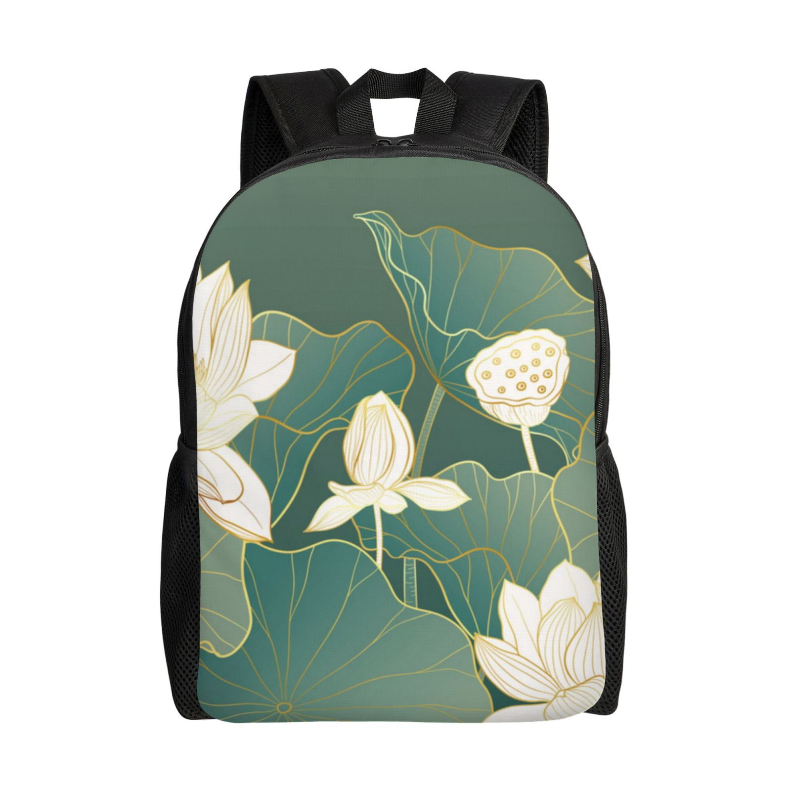 Honeii Lotus Golden Line Print Laptop Backpack for Work, College ...