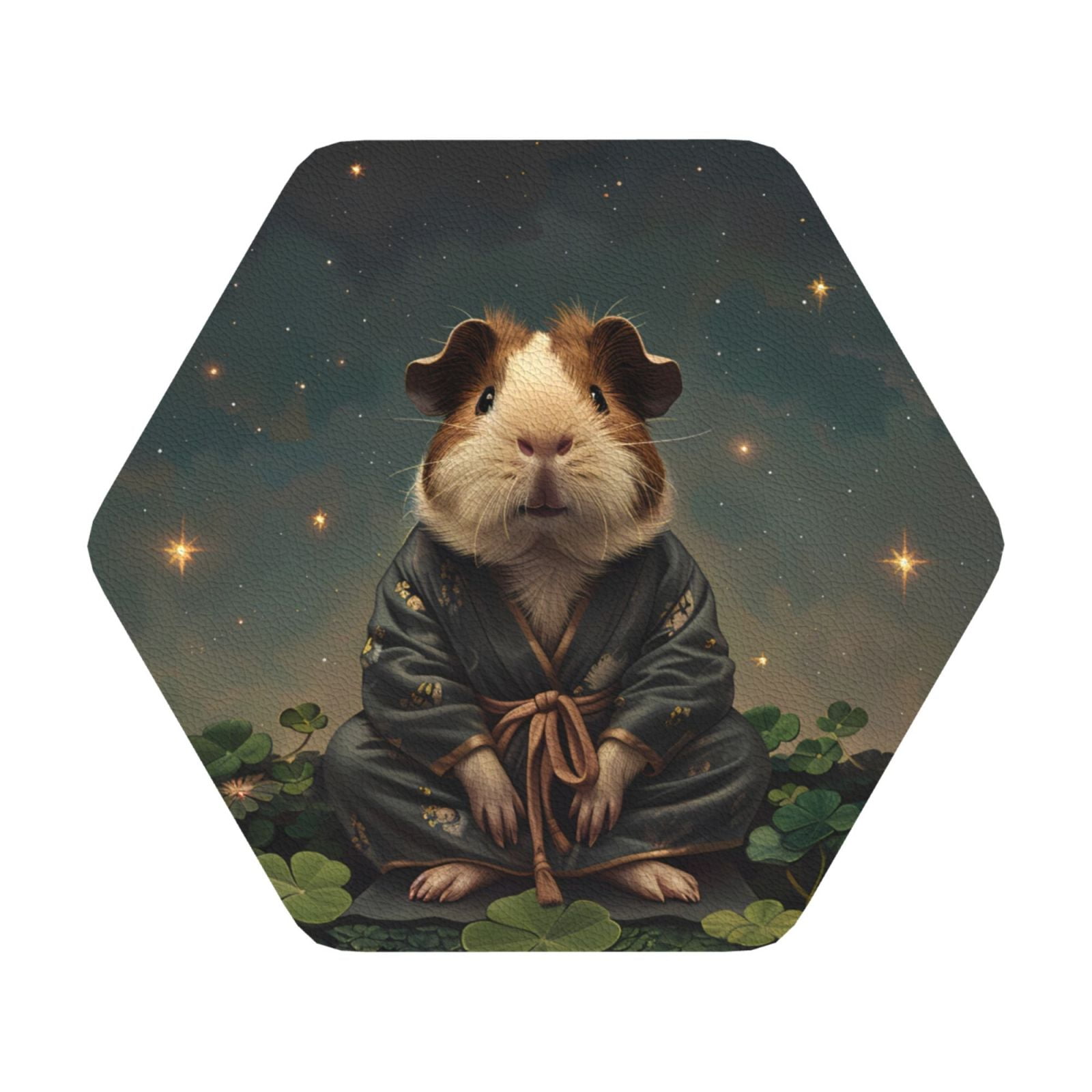 Honeii Lotus Leaf Starry Sky Guinea Pig Print Leather Coaster Set of 6 ...
