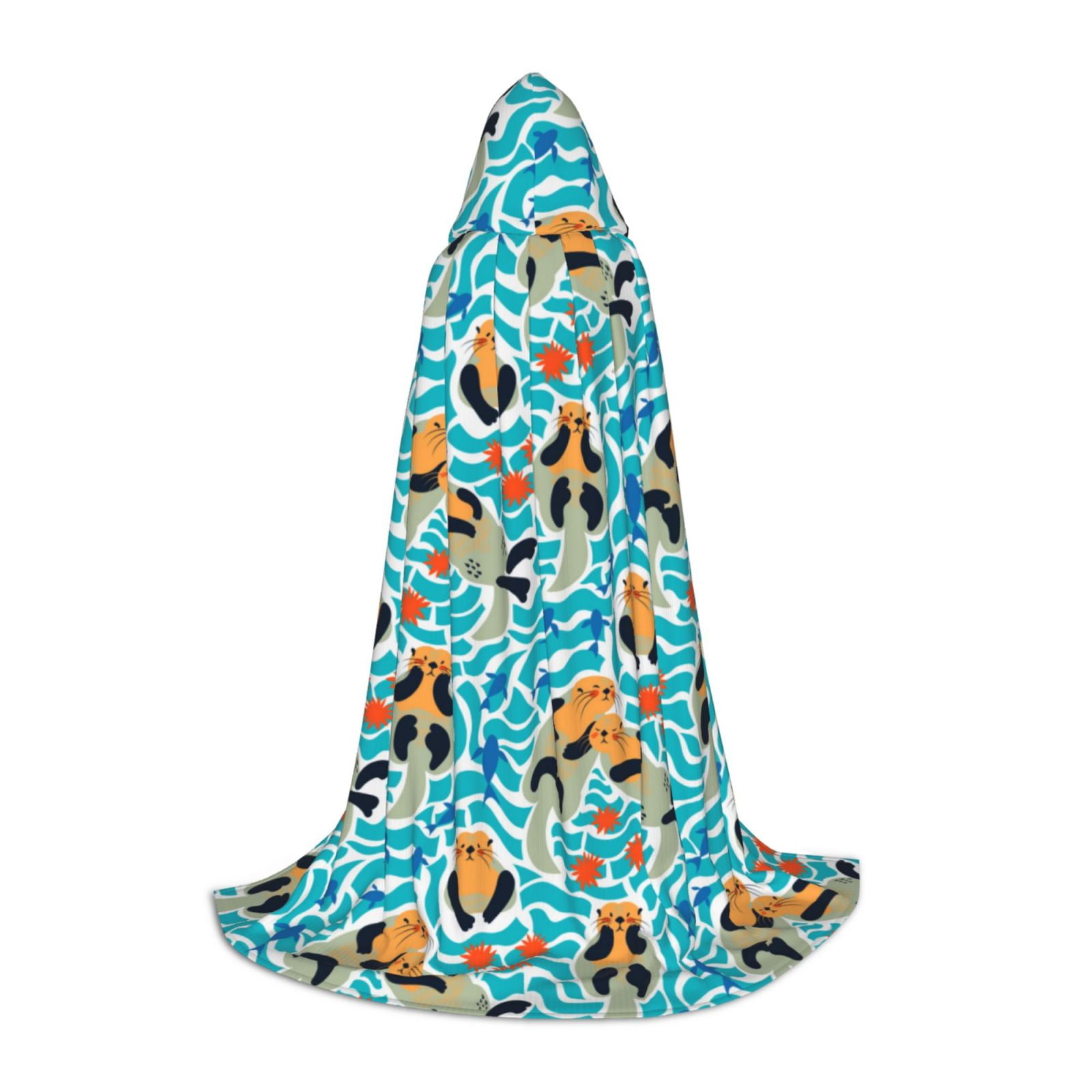 Honeii Lovely Sea Otters Print Poncho Cape, Cloak Coat, Snuggly Hooded ...