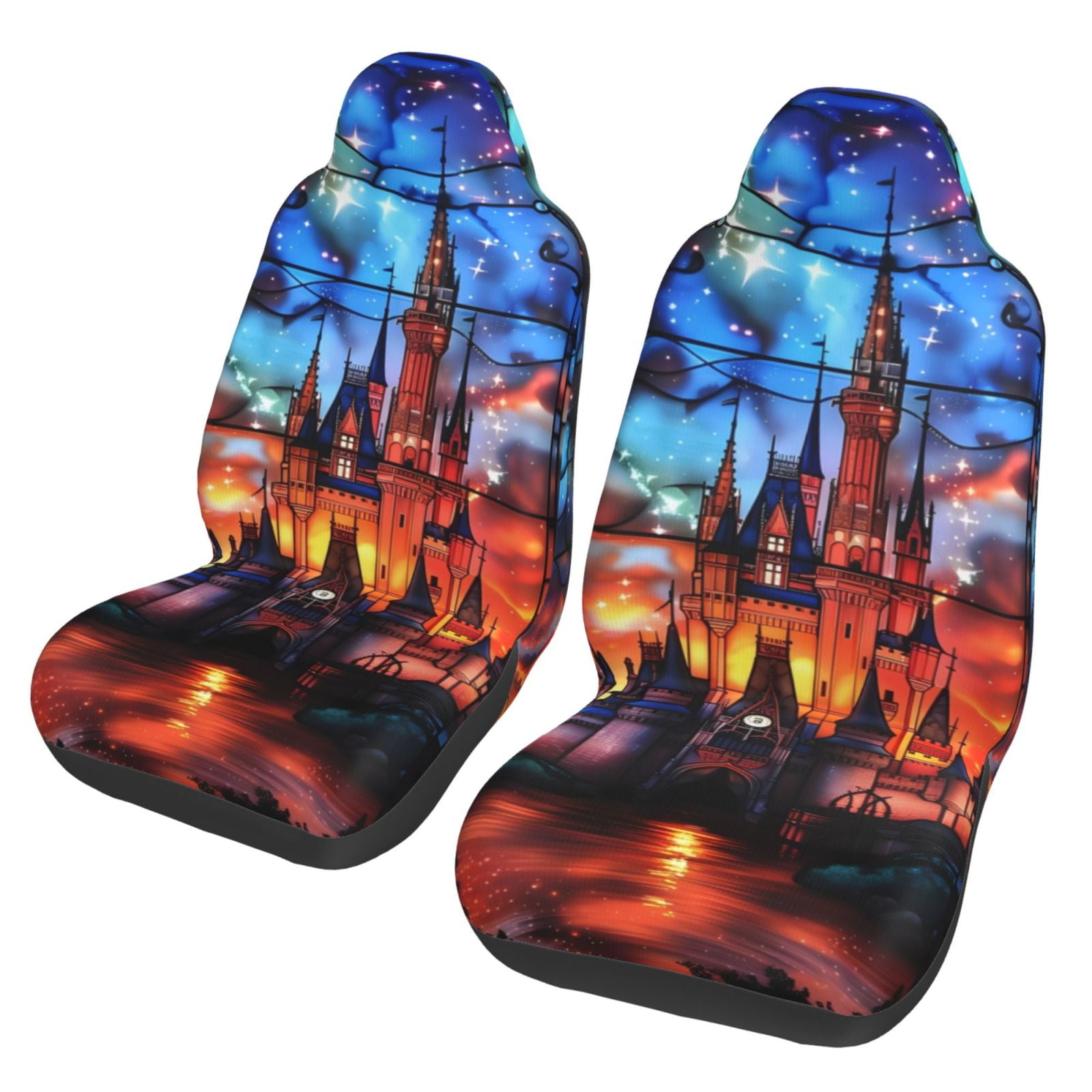 Honeii Magical Stained Glass Castle Print Car Seat Covers 2 Pieces ...