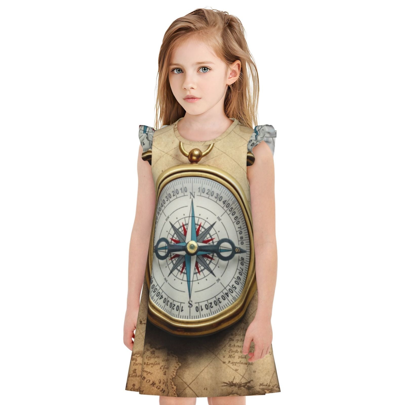 Honeii Magnetic Old Compass On World Map Nightgowns Pajama Dresses ...