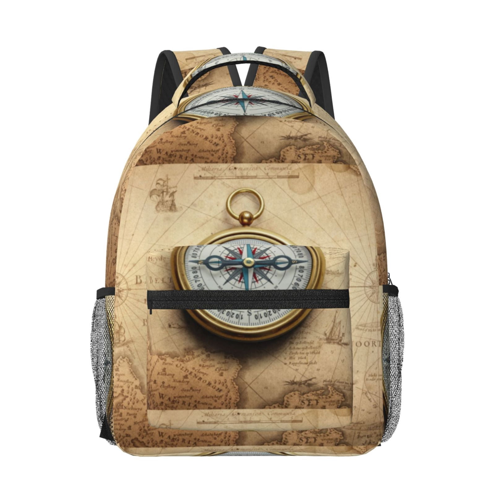 Honeii Magnetic Old Compass On World Map Print Backpack for School,15.6 ...