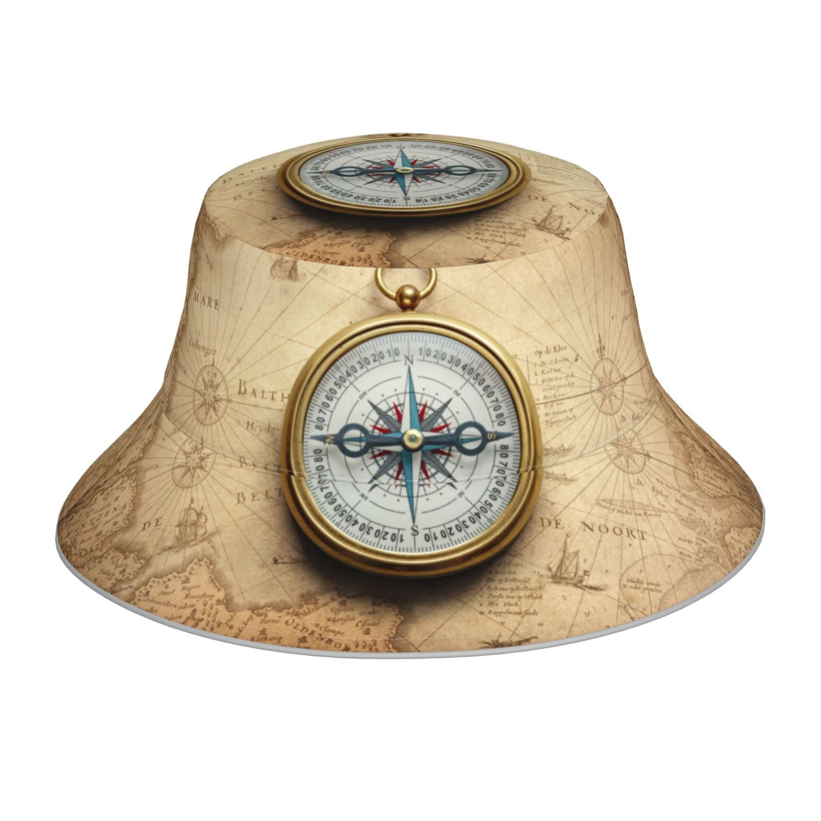 Honeii Magnetic Old Compass On World Map for Unisex Bucket Hat ...
