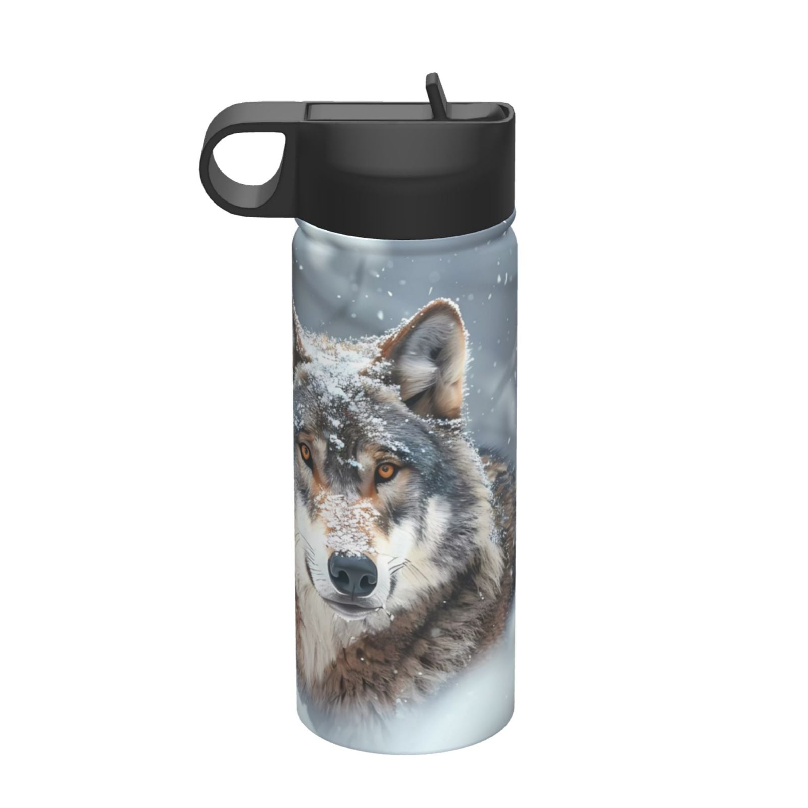 Honeii Majestic Snowy Wolf Print 18 oz Insulated Water Bottle with ...